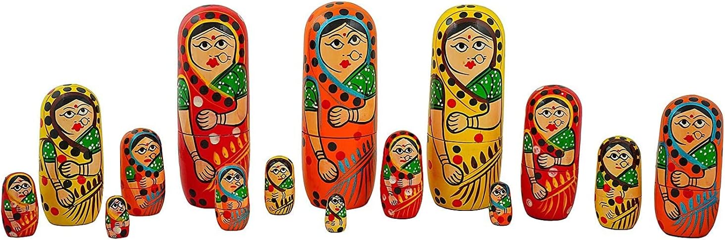 Amazon.com: India Set of 15 Pcs Hand Painted Cute Wooden Indian Lady ...