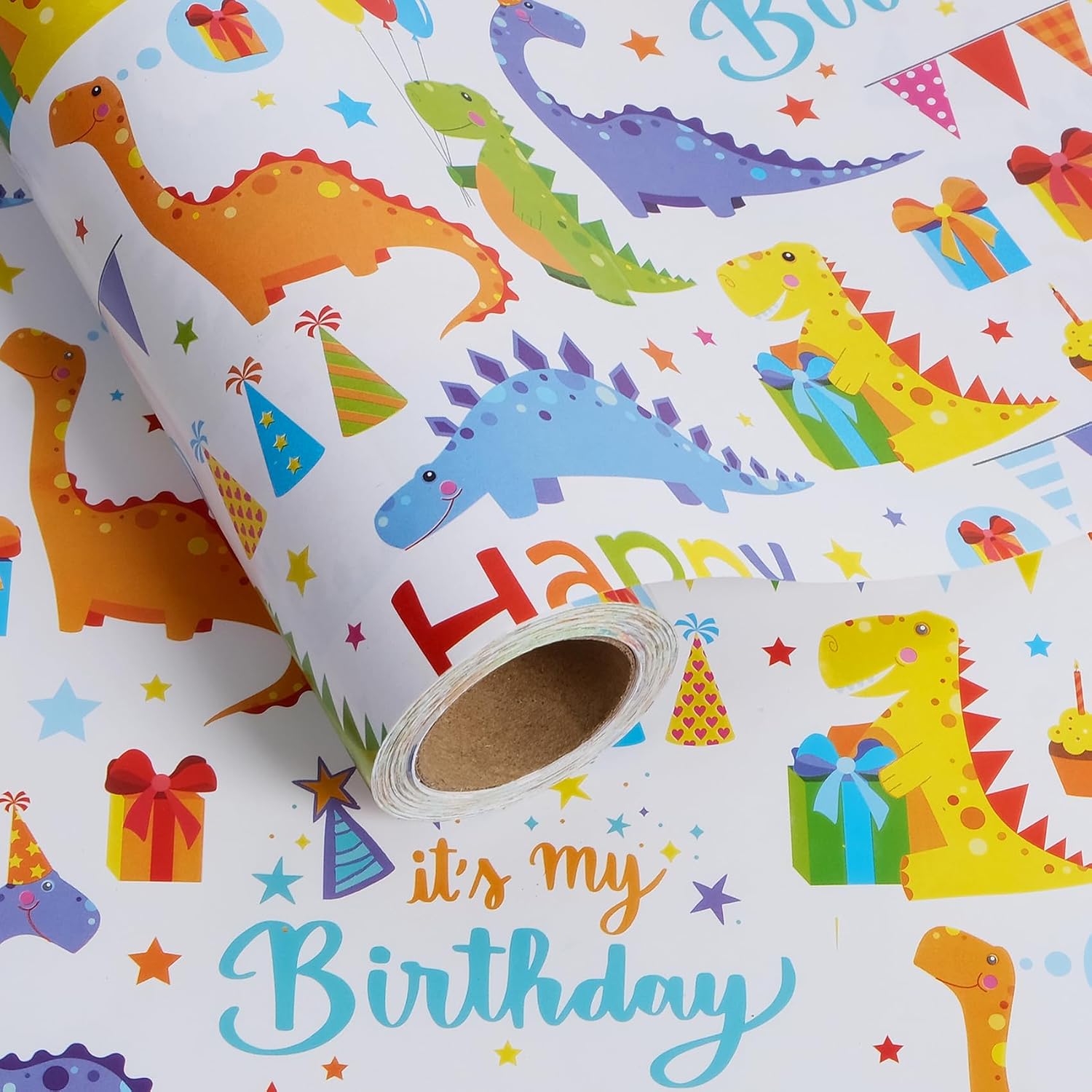 Dinosaur Wrapping Paper Jumbo Roll 30 Inch x 32 Feet Happy Birthday ...