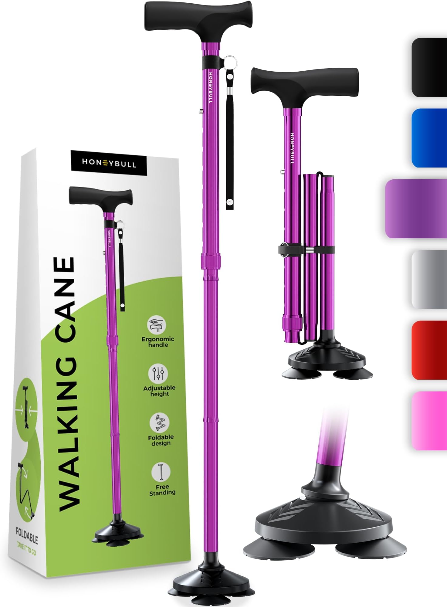 Amazon.com: HurryCane HCANE-BK-C2 Freedom Edition Foldable Walking Cane ...