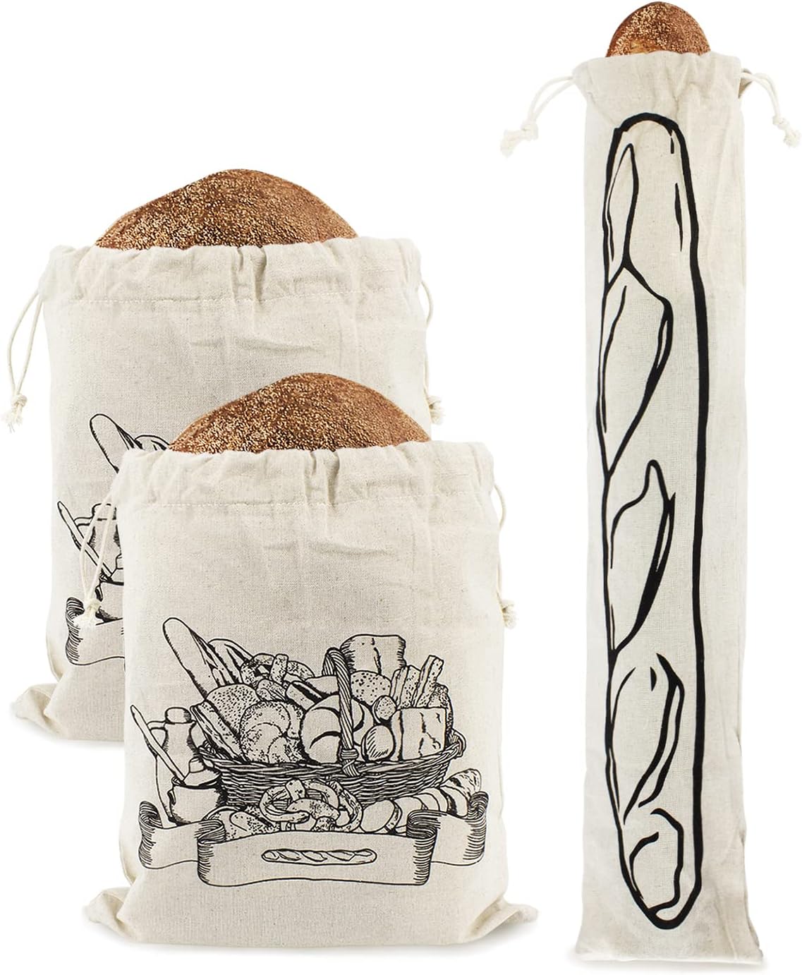 Amazon.com: Linen Bread Bags - 3 Pack 11 x 15" Speical Art Design ...