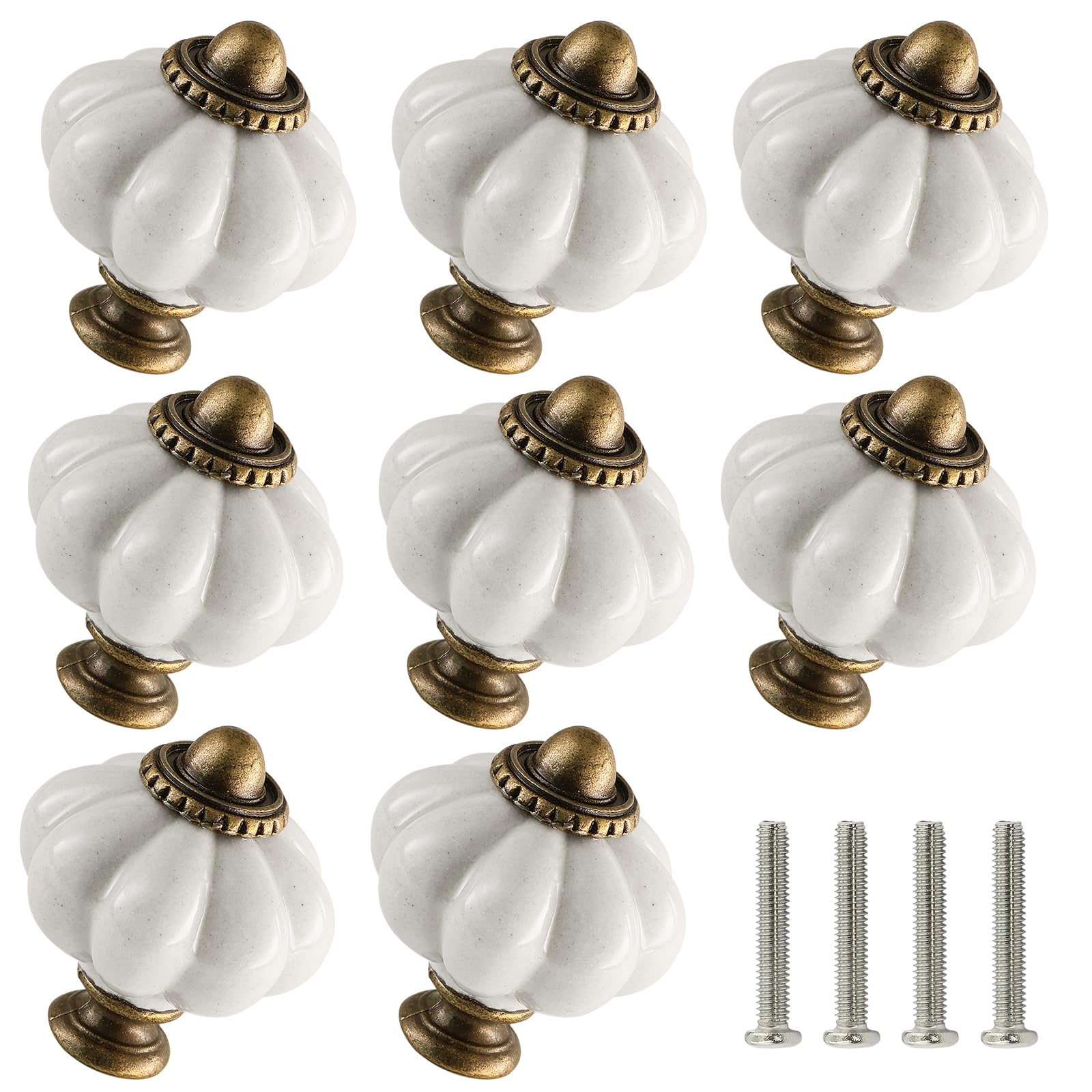 Zernmiarder Antique White Ceramic Knobs 12 Pack - Pumpkin Cabinet Knobs Retro Dresser Knobs ...