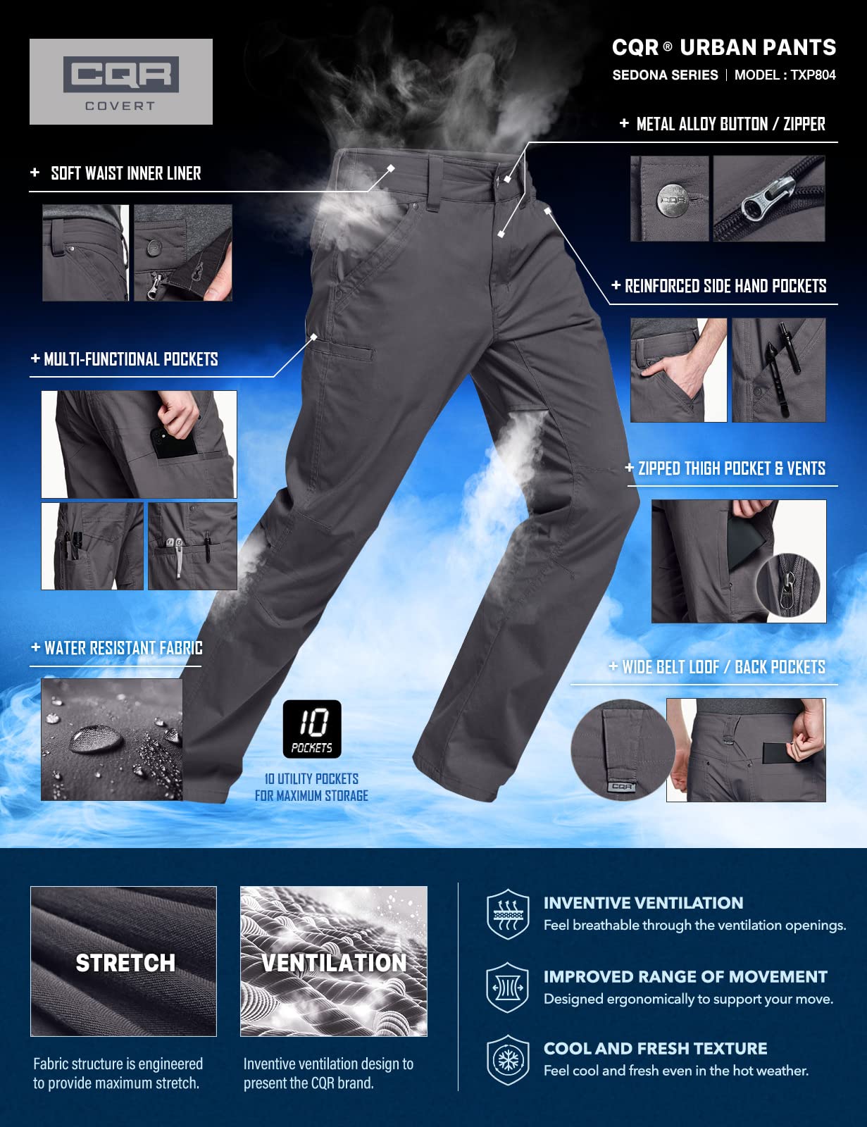 Snapklik.com : Mens Vent Stretch Pants, Cool Dry Lightweight Casual ...