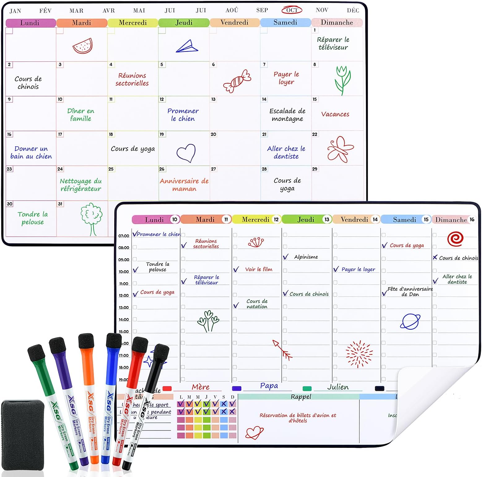 POPRUN Calendrier Frigo Tableau Blanc Planificateur Auto Adhésif pour ...