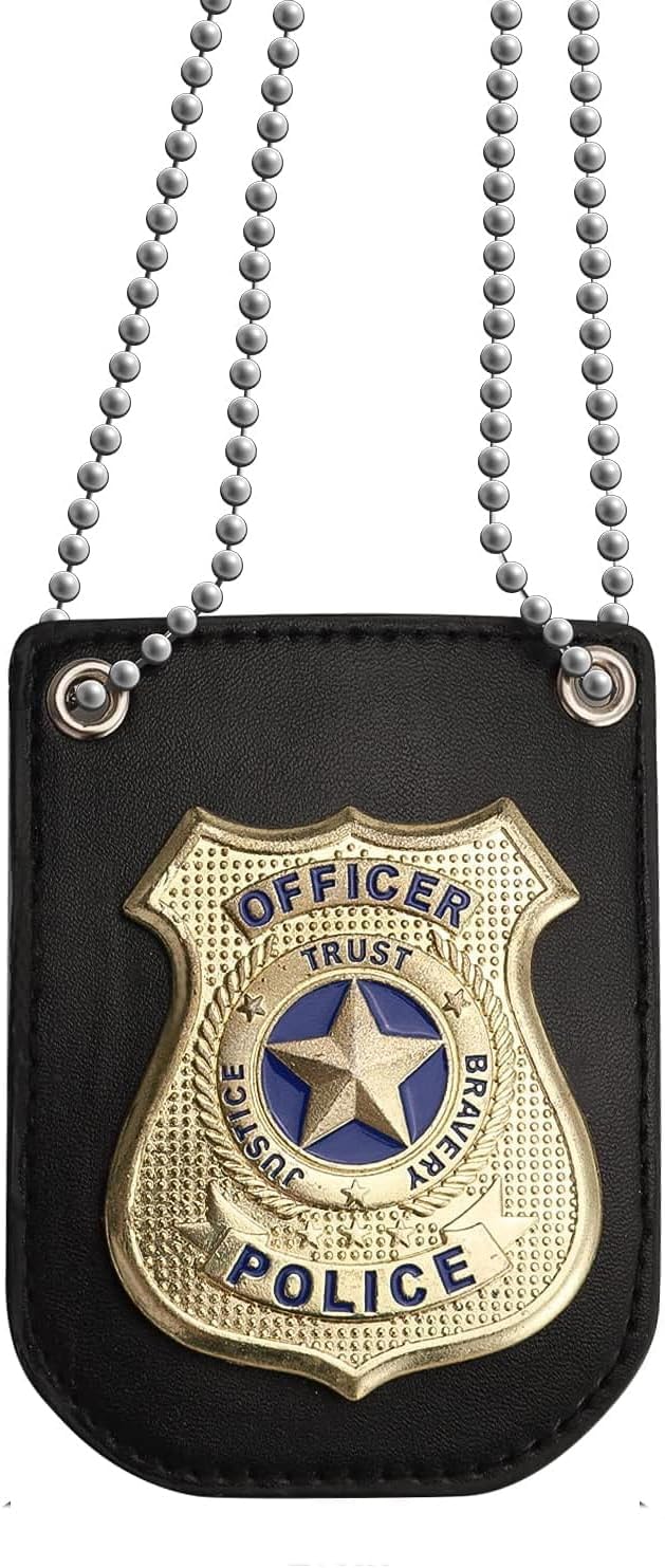 America Police Badge for Pretend Play PD Badge with Chain & Belt Clip