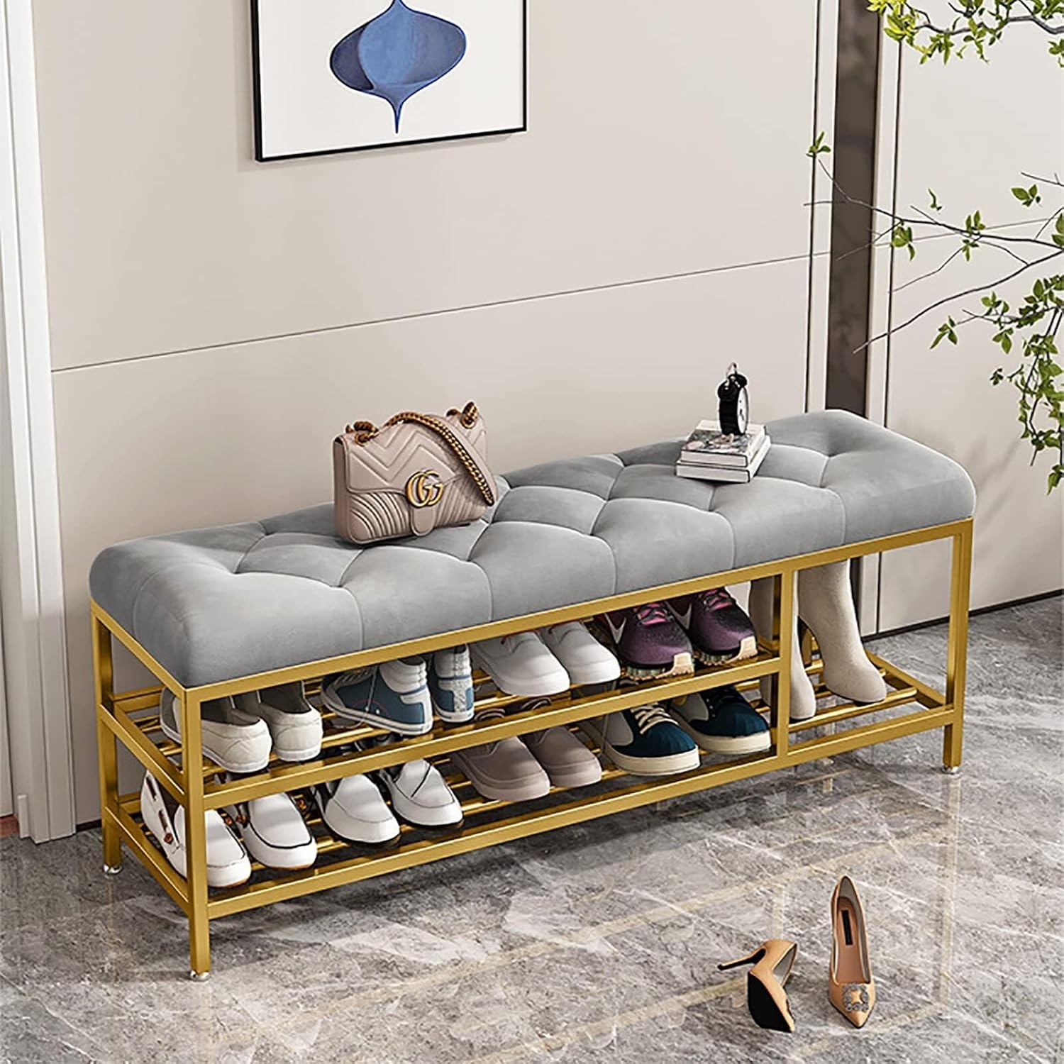 Amazon.com: Luxurious Entryway Bench with Boots Storage,Velvet ...