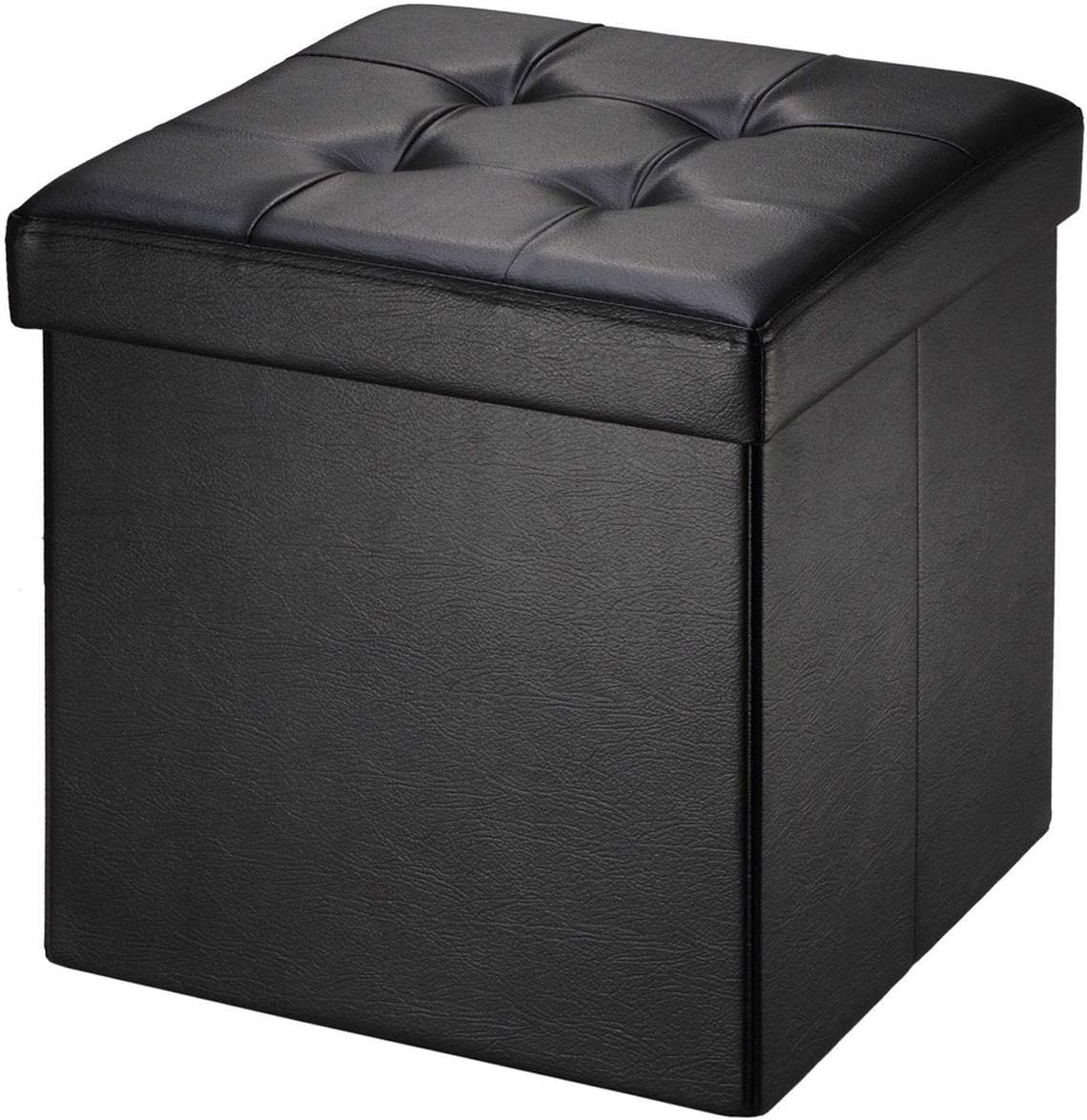 BRIAN & DANY Folding Storage Ottoman, Faux Leather Cube Foot Stool with ...