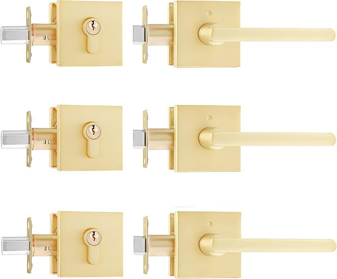 Leydebong 3 Pack Heavy Duty Front Door Entry Lever Lockset and Single ...