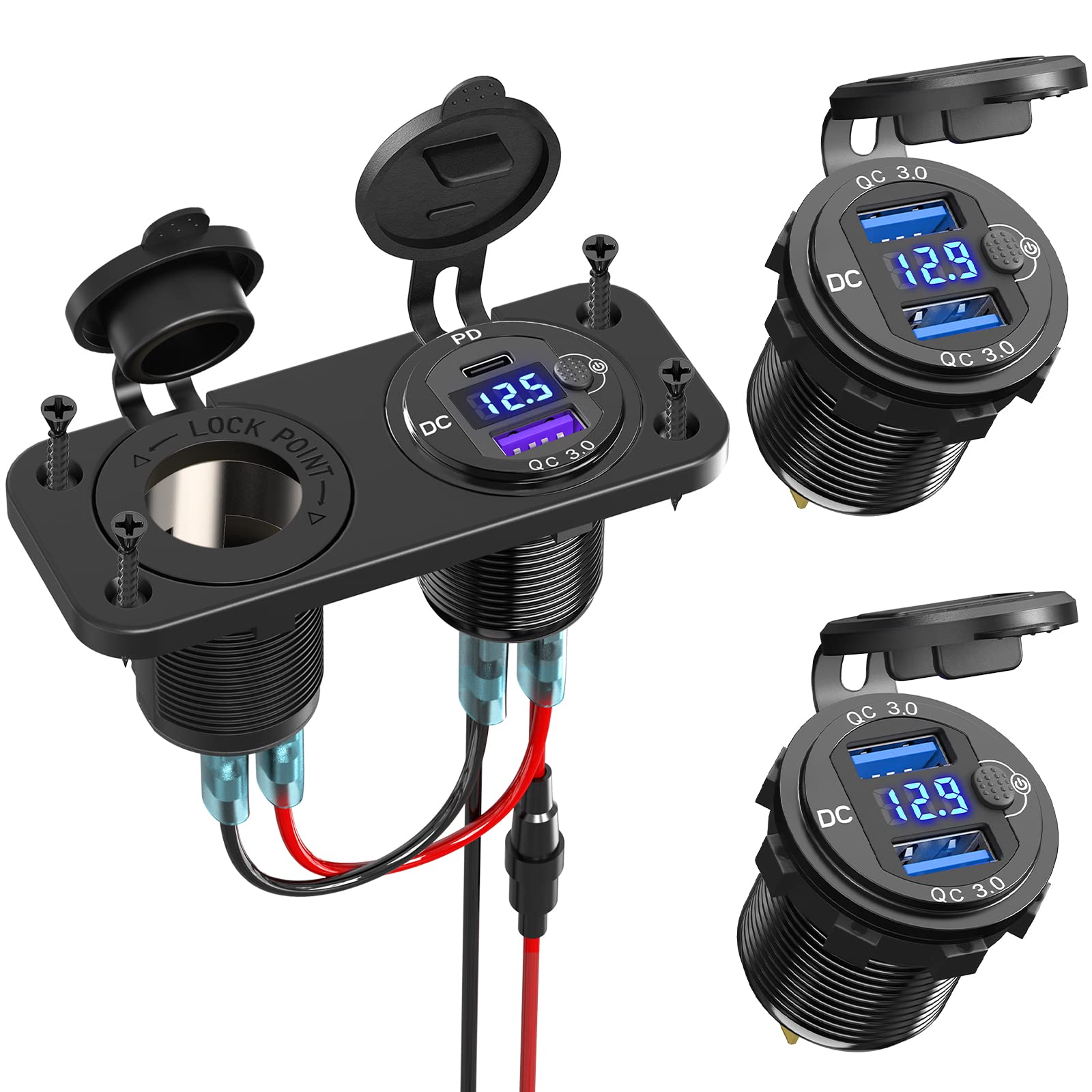 Amazon.com: 12V USB Outlet 2 Pack, Dual Quick Charge 3.0 12V Socket USB ...