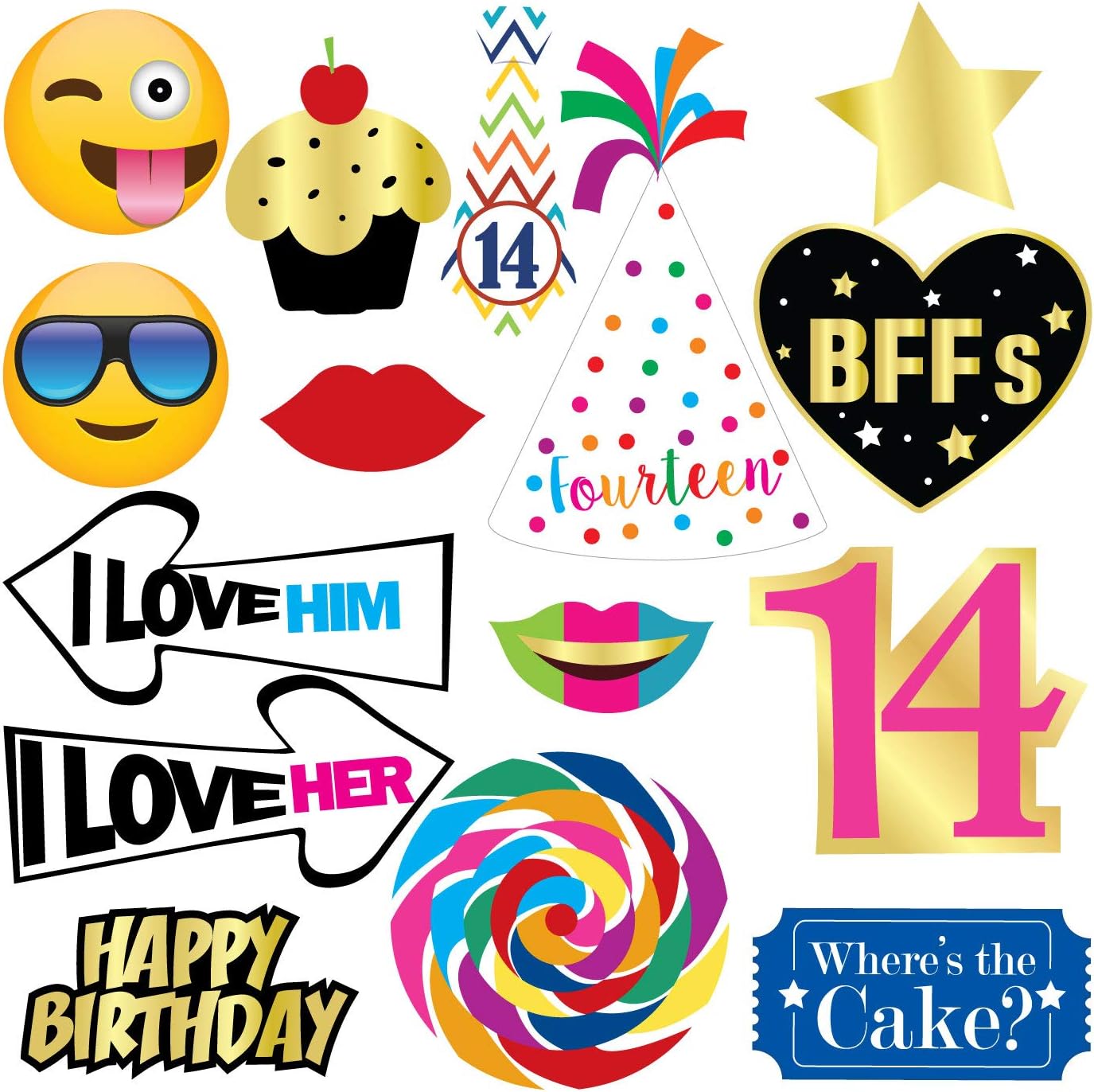 Buy 14th Birthday Photo Booth Party Props - 40 Pieces - Funny Kids ...