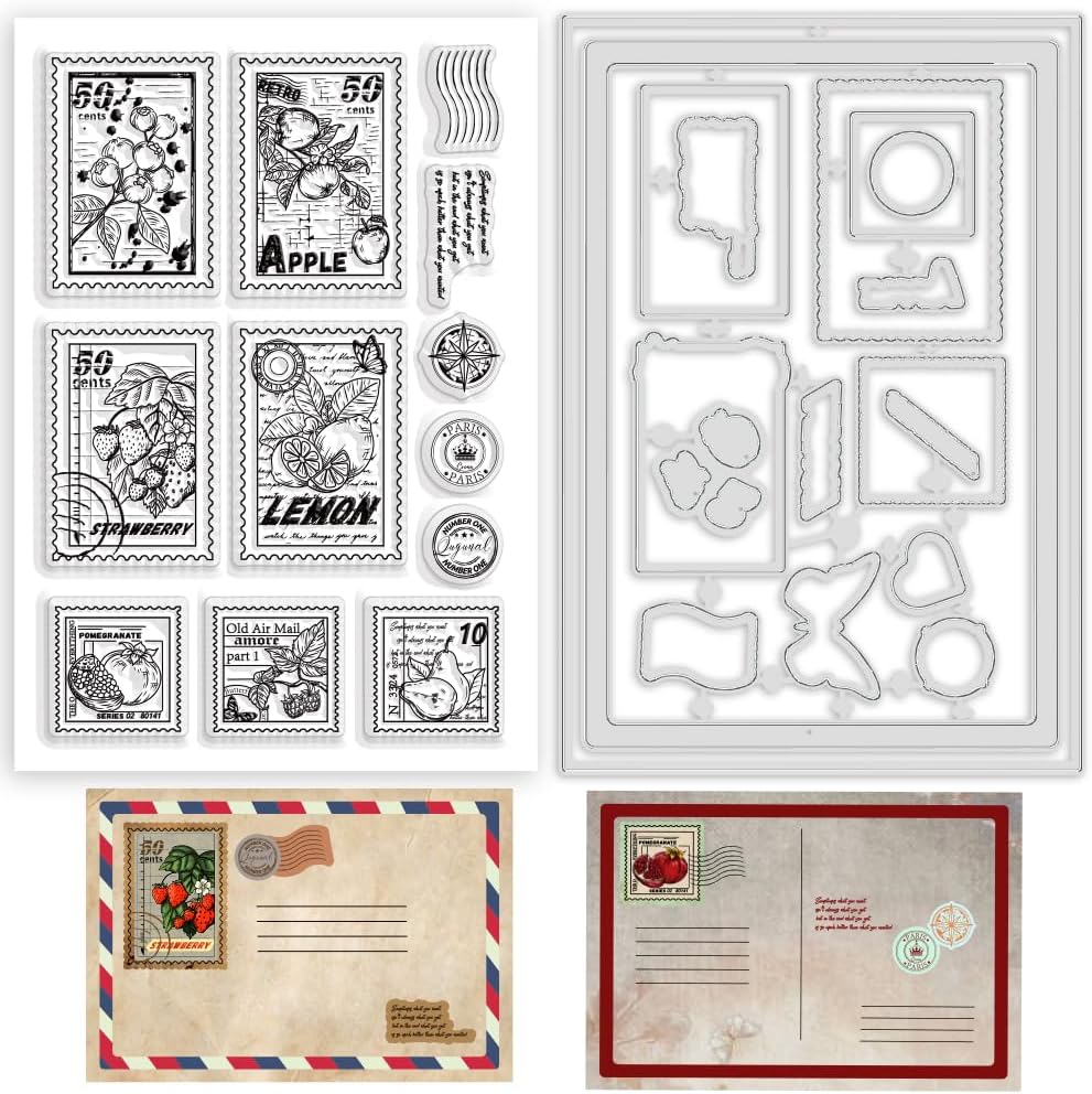 Amazon.com: BEUNITONE 2pcs Fruit Postage Stamp Die Cut Set Postmark ...