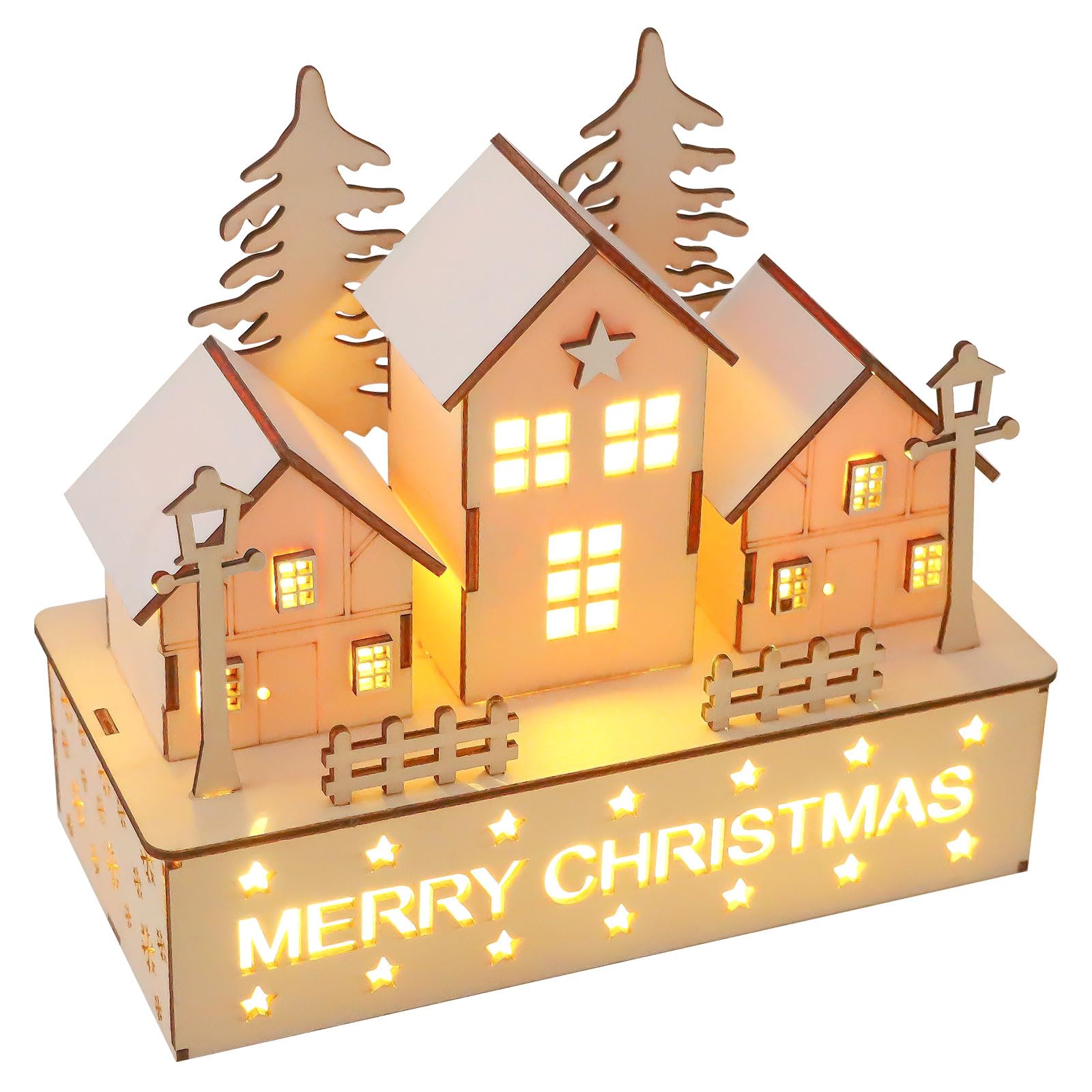 Amazon.com: CCINEE Pre-Lit Christmas Village House LED Wooden Christmas ...