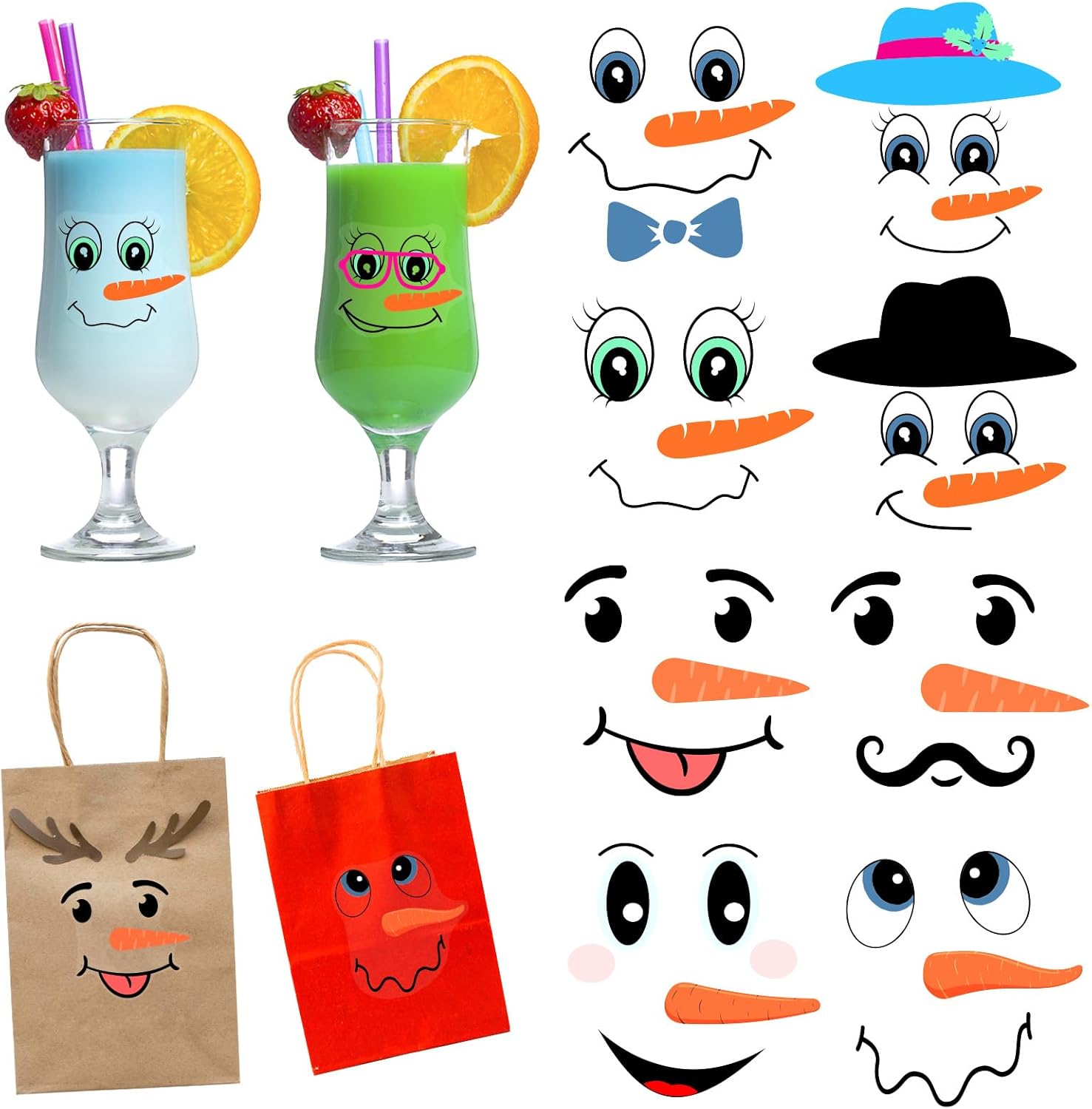 Amazon.com: Snowman Face Stickers Christmas Glass Window Sticker 105 ...