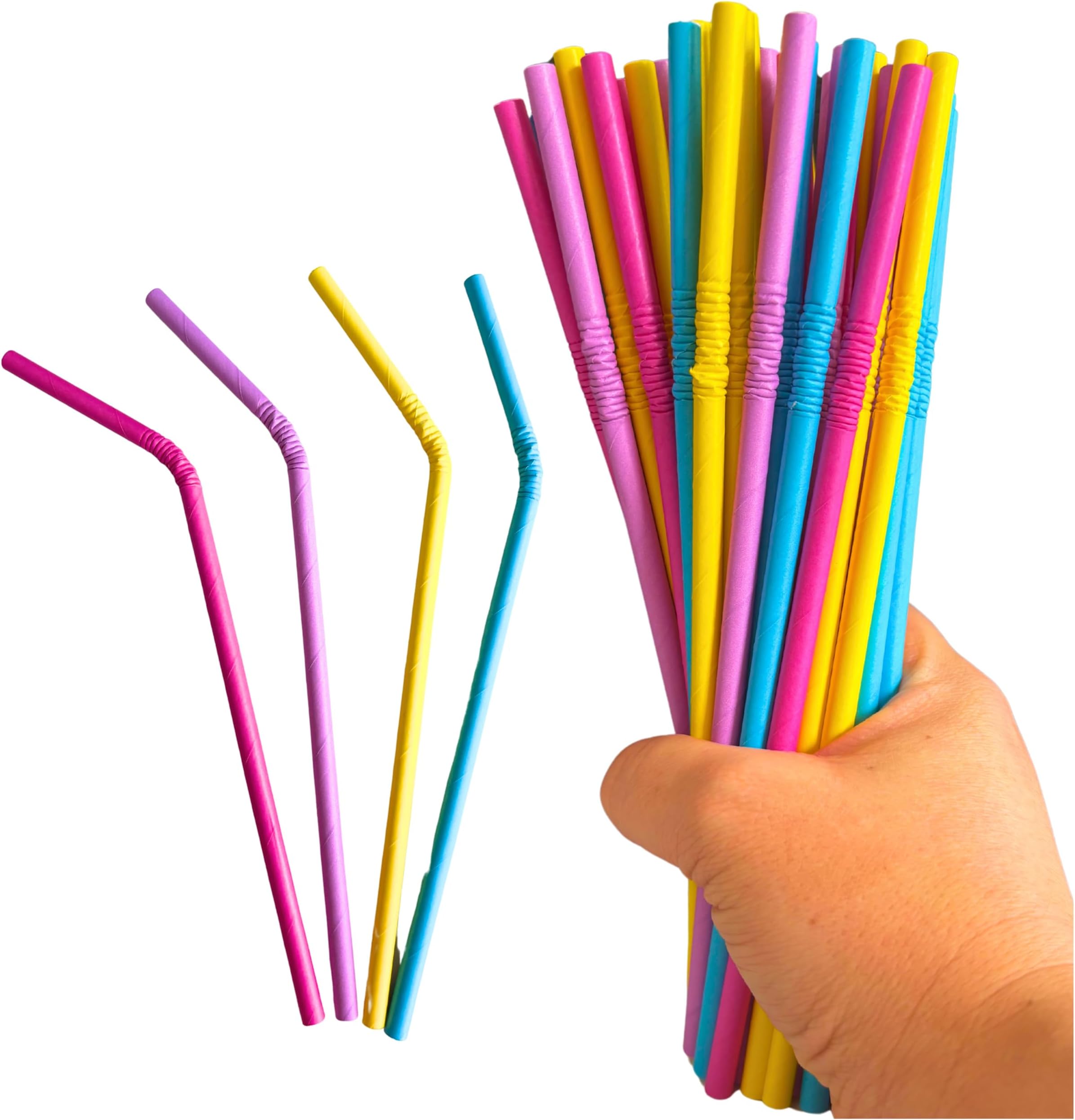 Multi-Colored Pack of 100 Bendy Straws - Flexible Paper Straws for ...