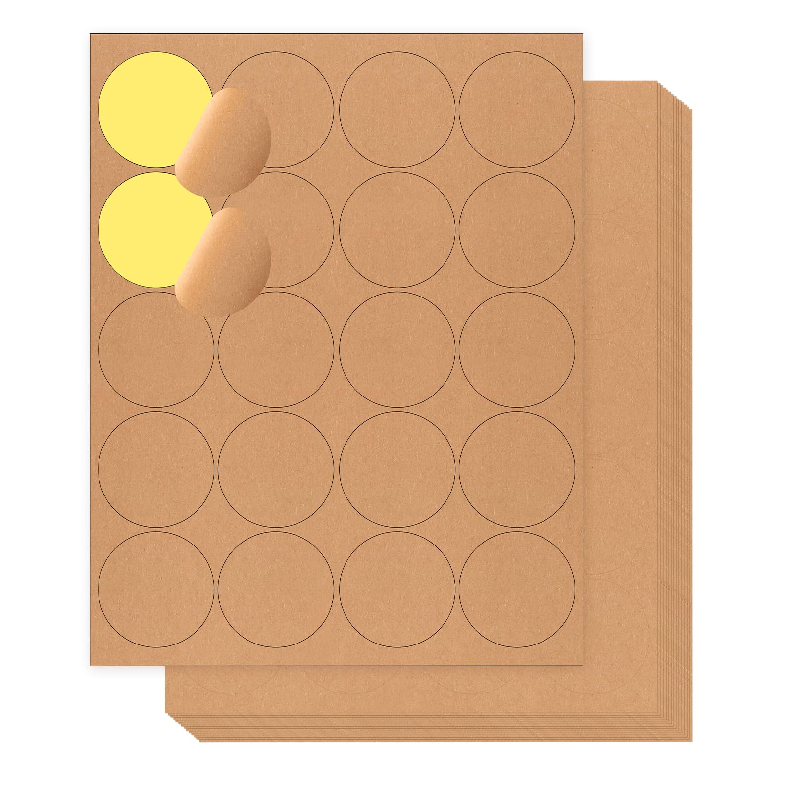 20 Sheets2”x2” Round Kraft Brown Paper Labels Stickers 400 Pieces Kraft ...