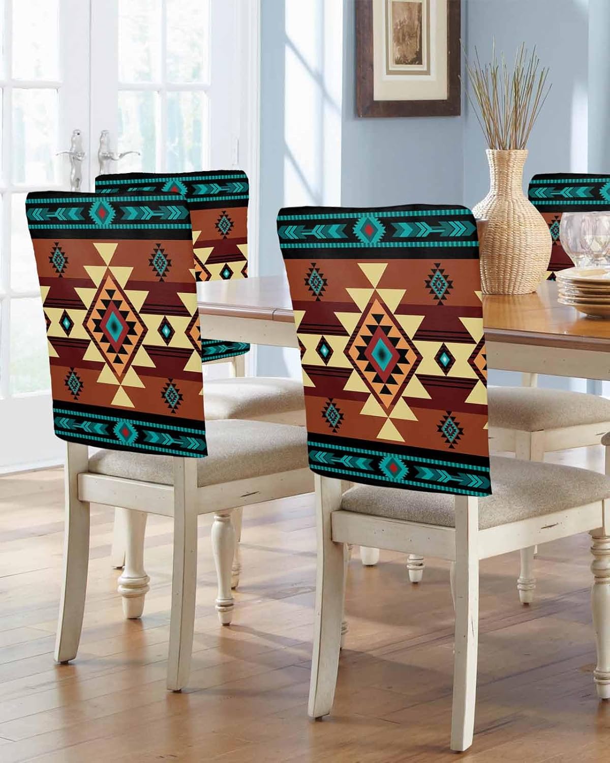 Amazon.com: Turquoise Red Chair Back Cover for Dining Room, Removable ...