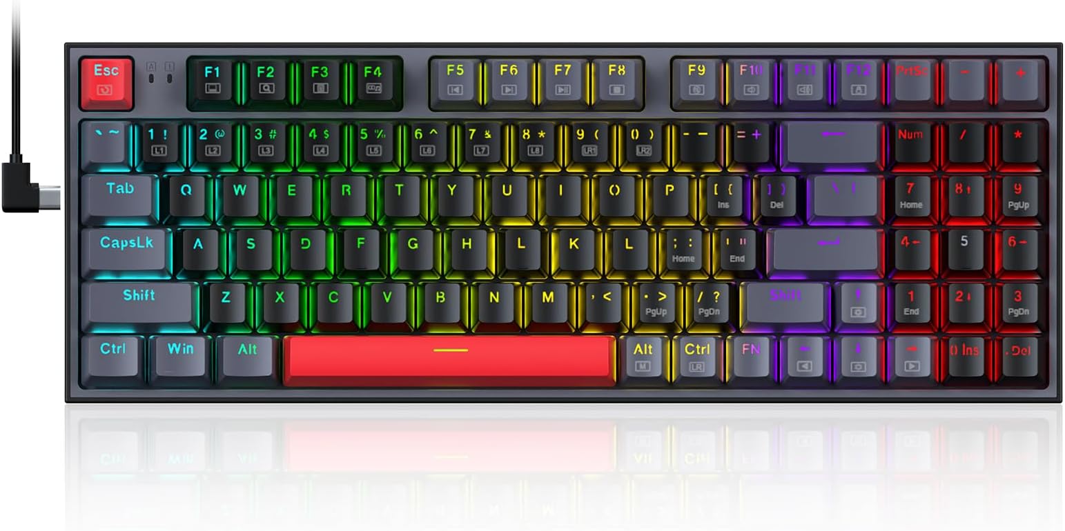 Redragon Teclado mecânico para jogos K607, retroiluminado por LED RGB, 87 teclas Tenkeyless ...