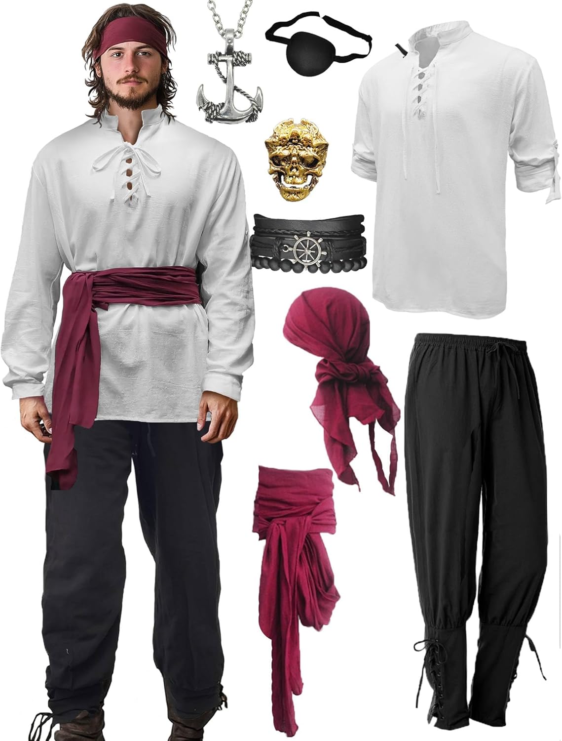 Amazon.com: Verceco Mens Pirate Costume Outfit Renaissance Costume Men ...