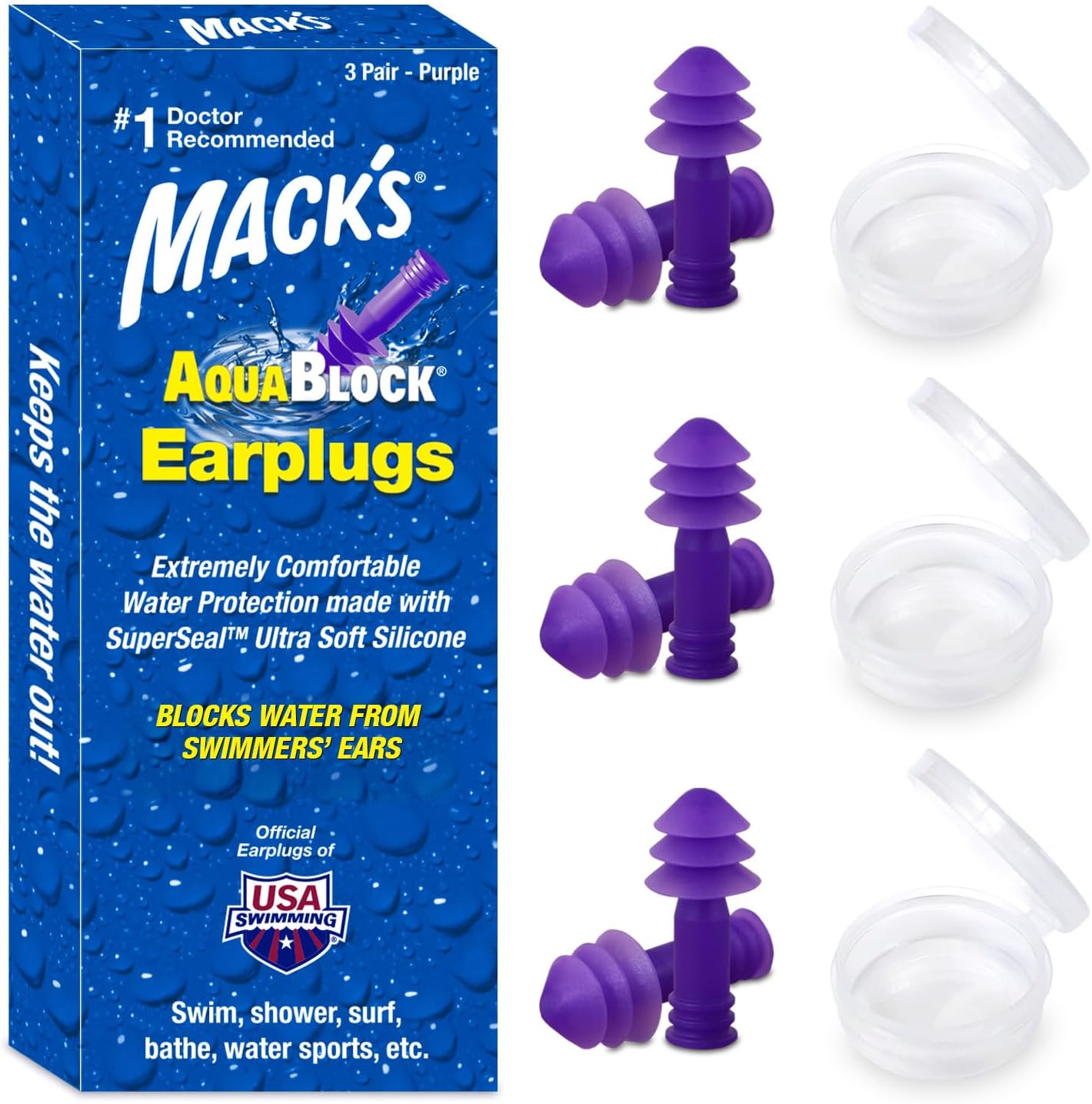 Amazon.com: Swimming Ear Plugs Waterproof Earplugs - 2 Pairs Silicone ...