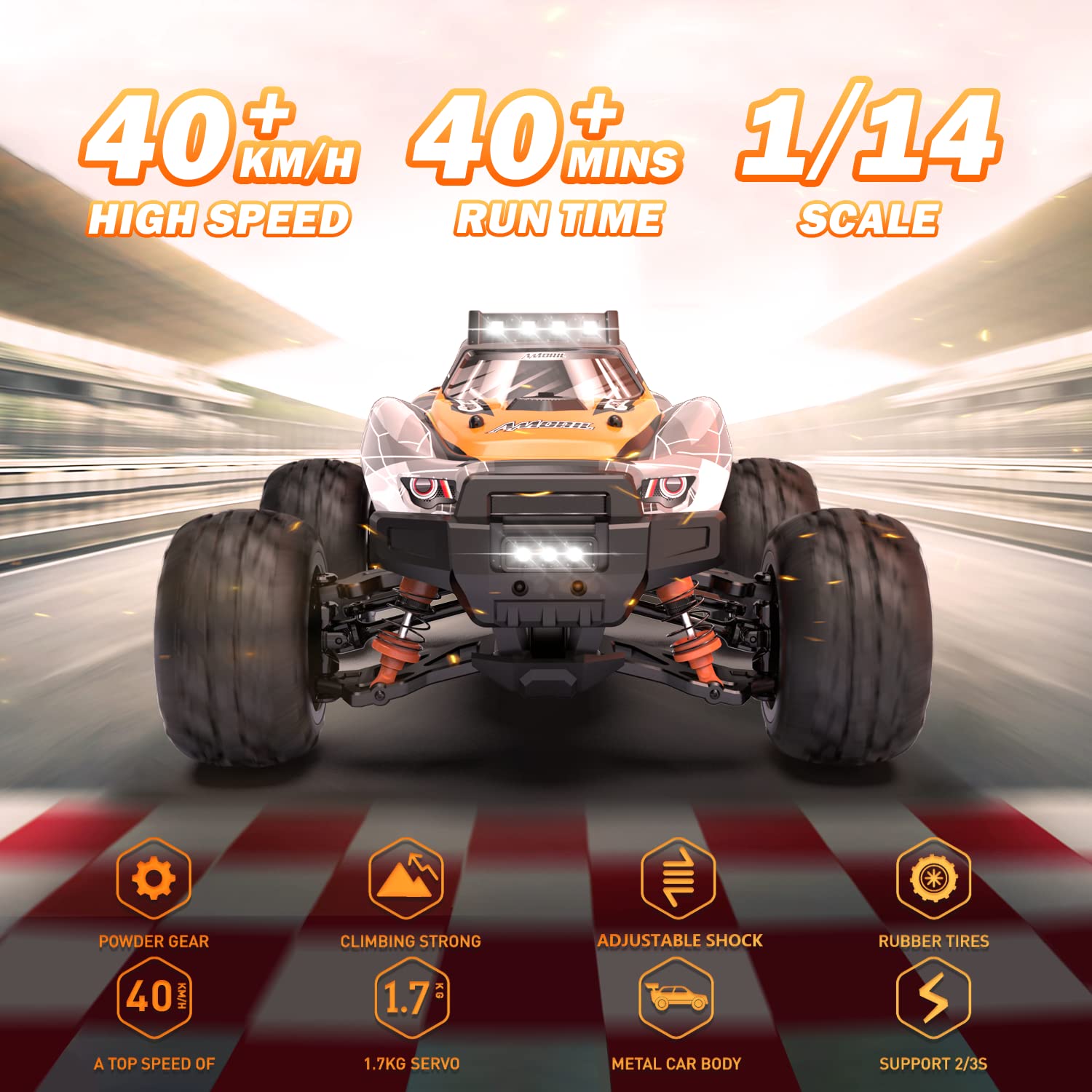 RIAARIO 1:14 RC Cars for Kids, 40KM/H Remote Control Car with 4WD 2.4 ...