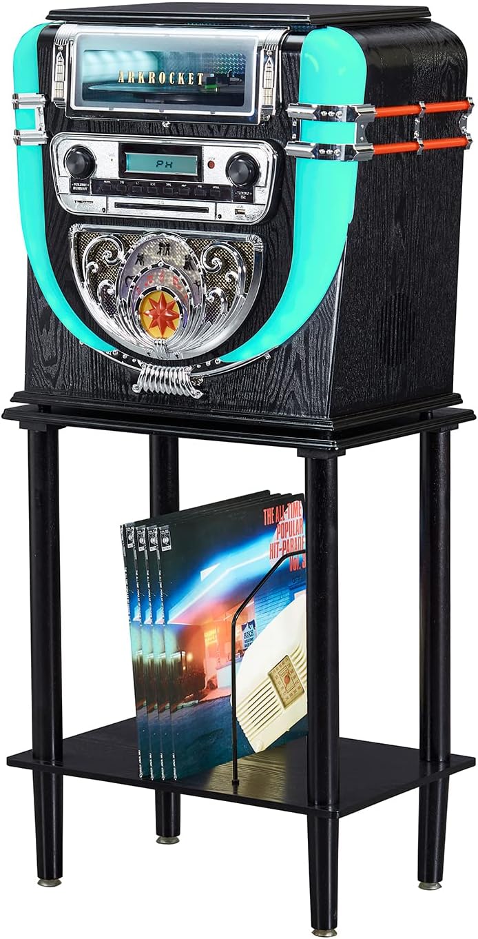 Amazon.com: Arkrocket Boston Tabletop Jukebox Record Player Entertainment System with Stand ...