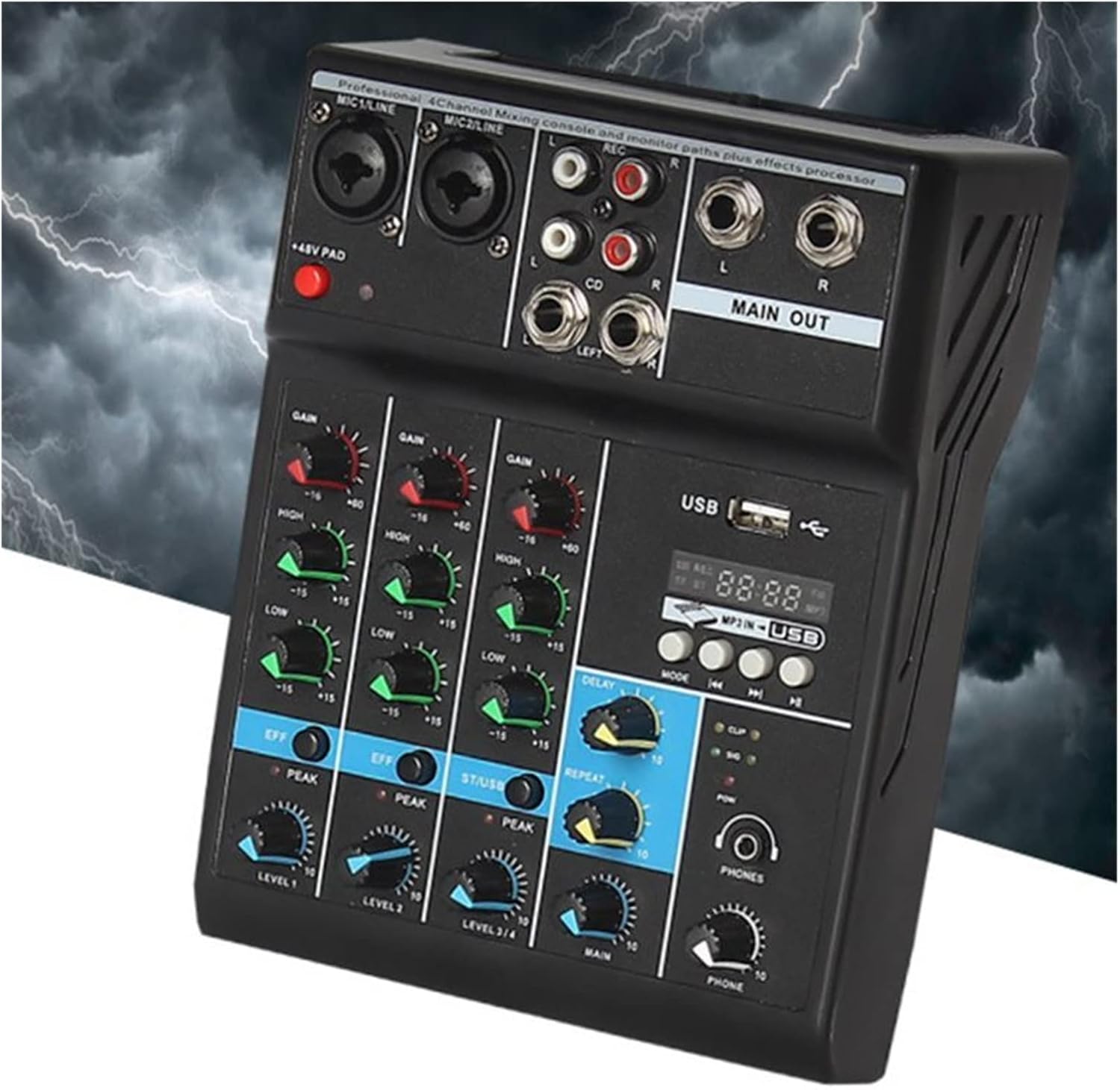 FOELANNE Audio Mixer Professioneller Mixer, 4 kanäle Bluetooth Sound ...