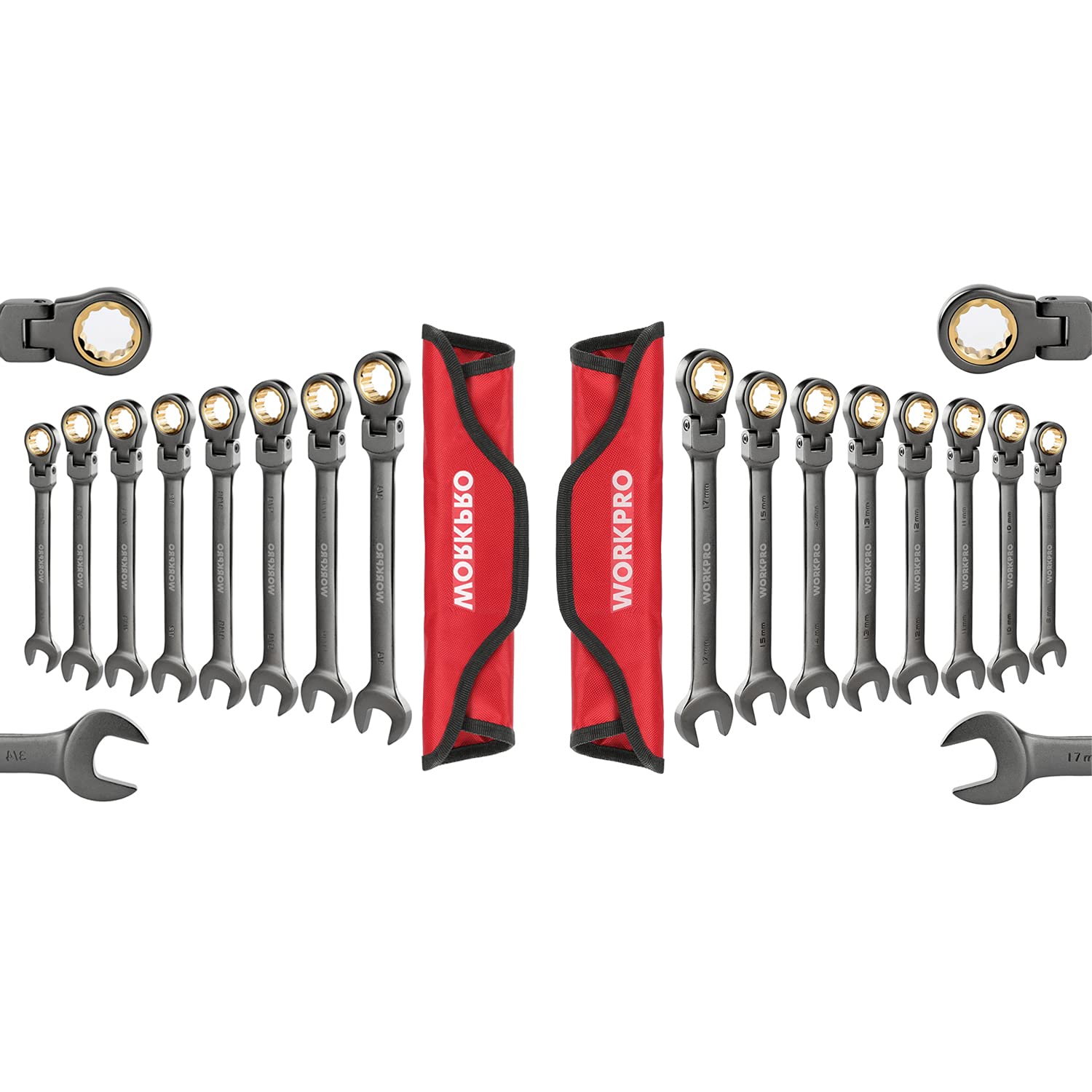 WORKPRO 16-piece SAE/Metric Ratcheting Combination Wrench Set, Flex ...