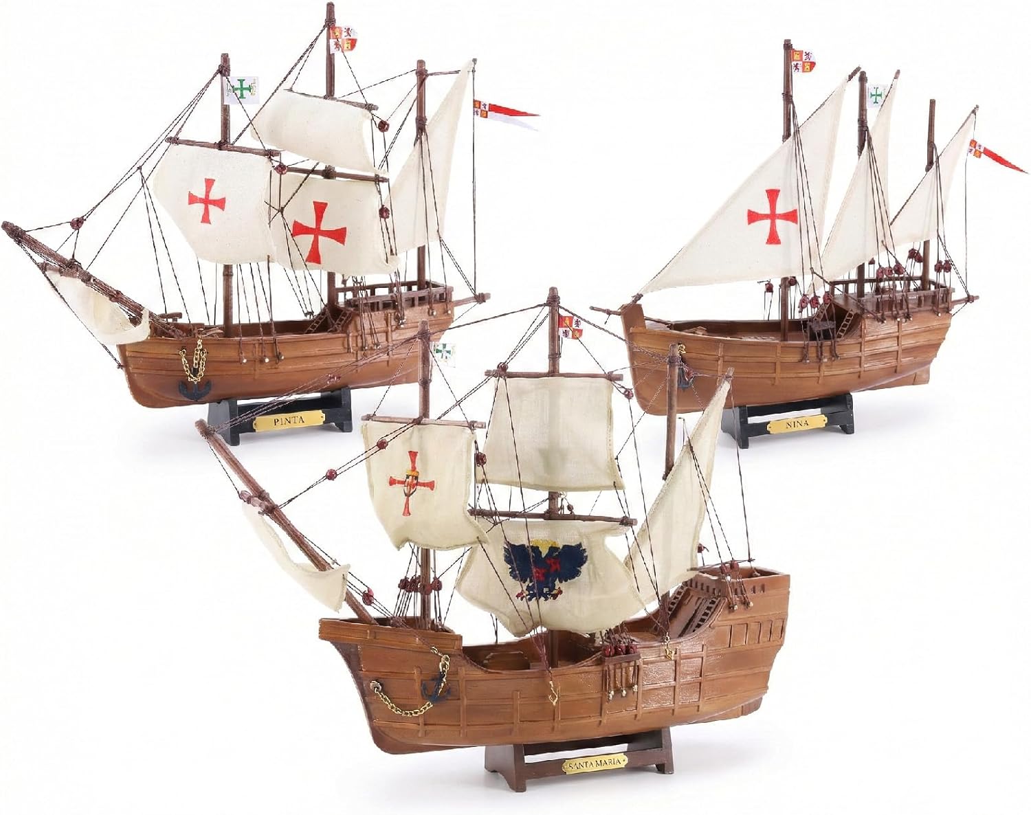 Amazon.com: NAUTIMALL Set of 3 Columbus Wooden Ships 16" Santa Maria 12 ...