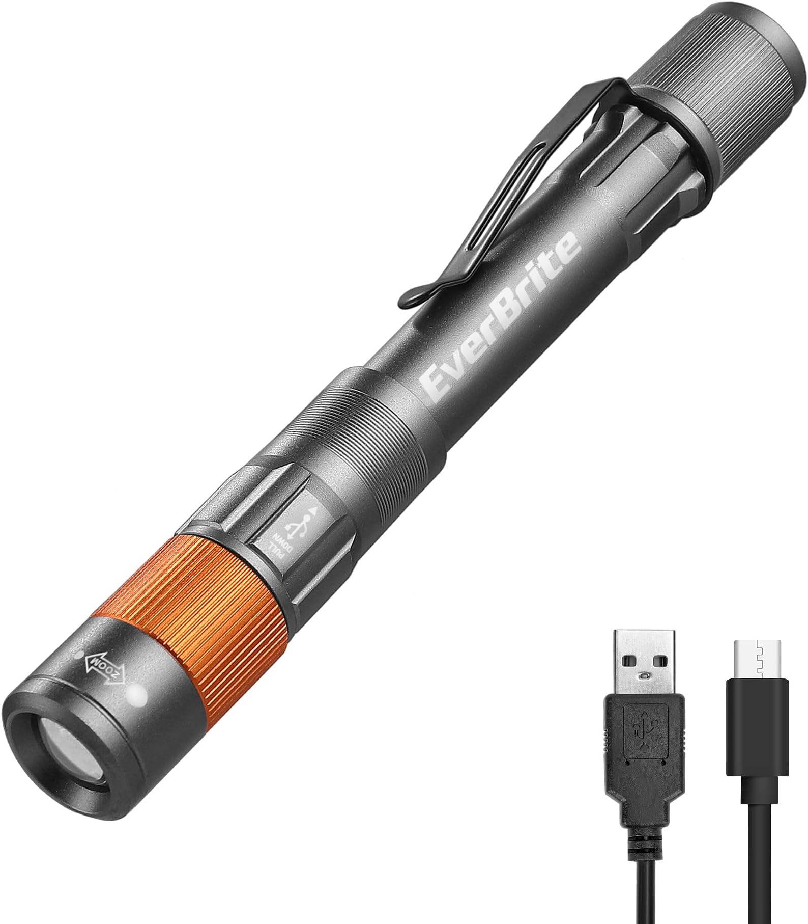 EverBrite Rechargeable Pen Light, 300 Lumens EDC Flashlight, Zoomable ...