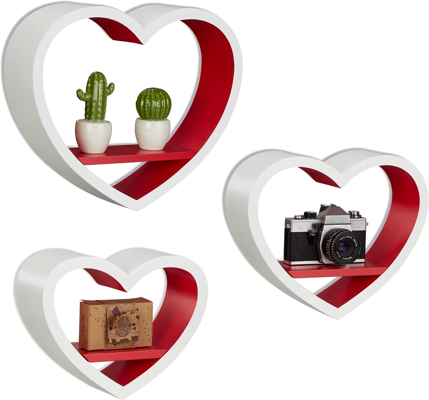 Relaxdays Heart-Shaped Wall Shelves Set of 3, Romantic Decorative ...