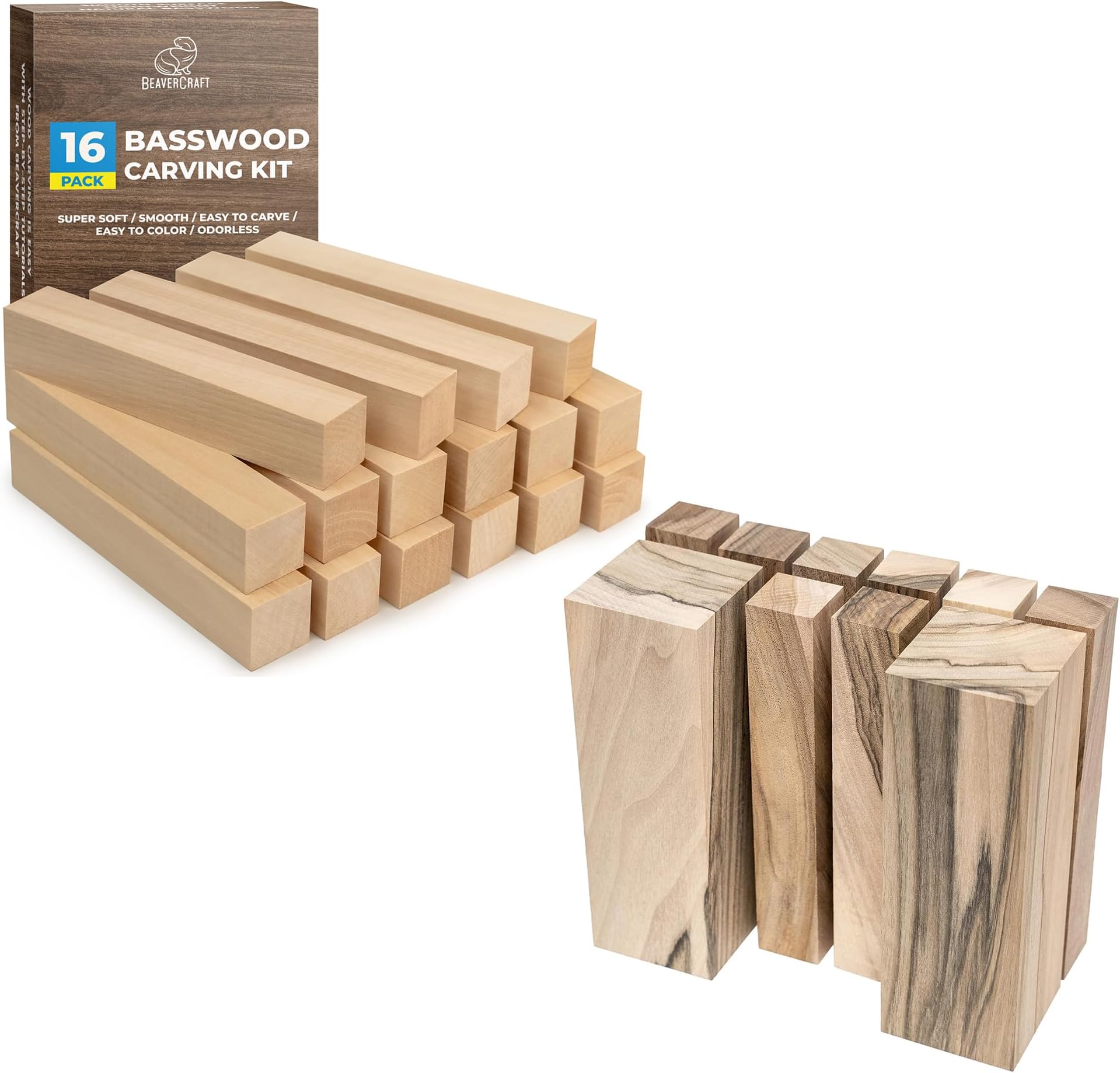 Amazon.com: BeaverCraft BW16 pcs Basswood Carving Blocks BW10 Walnut ...