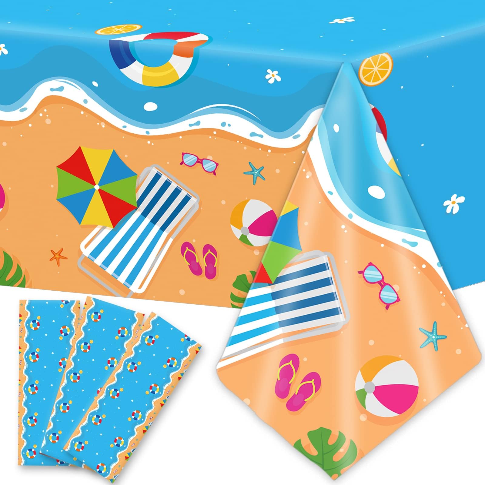 Amazon.com: Riakrum 3 Pcs Summer Beach Tablecloths Pool Party Table ...