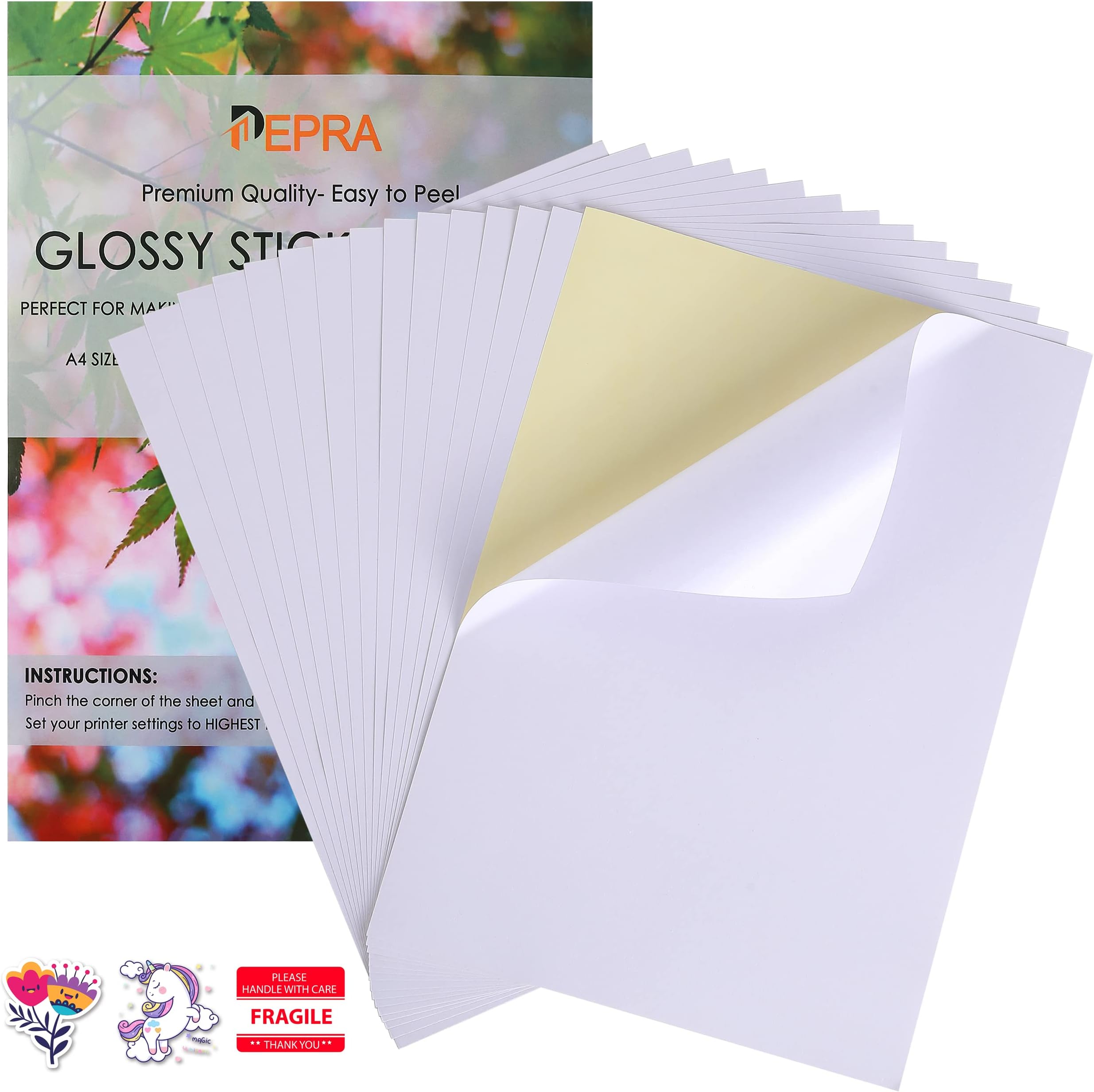 120 Sheets Glossy White Sticker Paper for Printer A4 - Printable ...