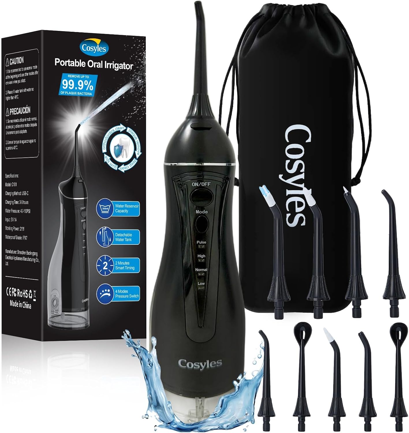 Amazon.com: Cosyles Water Dental Flosser -Teeth Pick -With 9 Nozzels, 4 ...