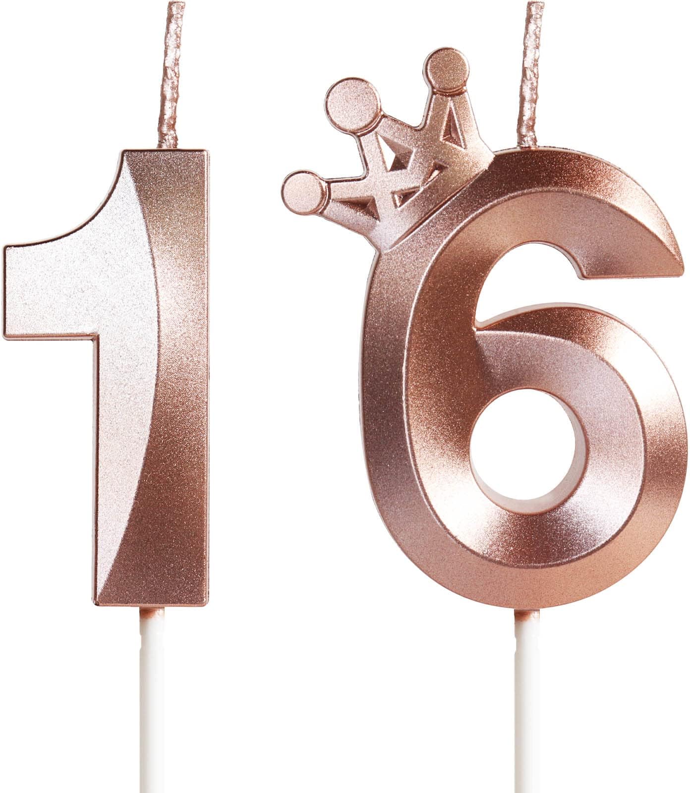 Amazon.com: 16th Birthday Candles for Cake, Number 16 Rose Gold Candles ...