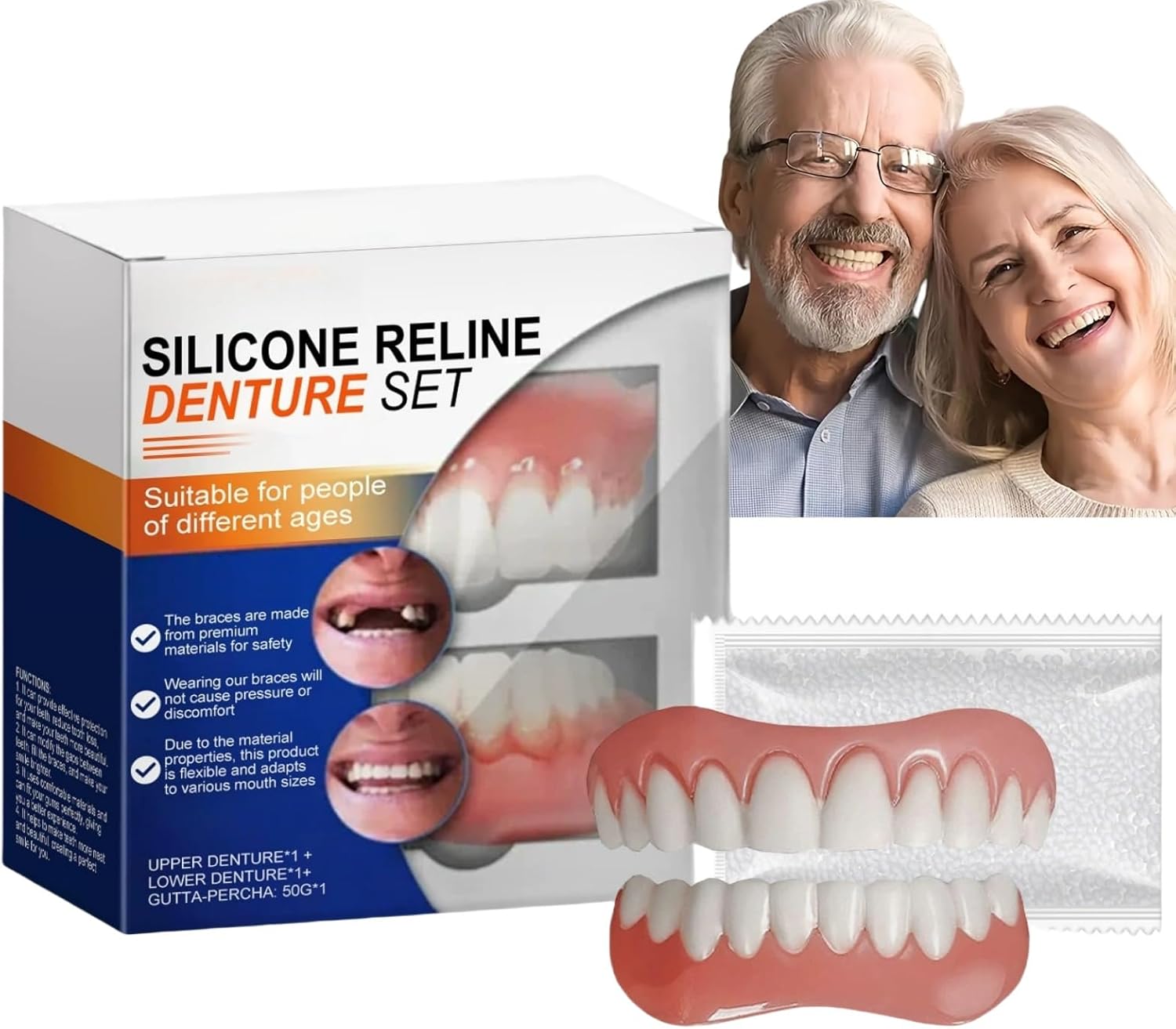 1 Pair Soft Denture Reline Kit,Silicone Reline Denture Set,False Teeth ...