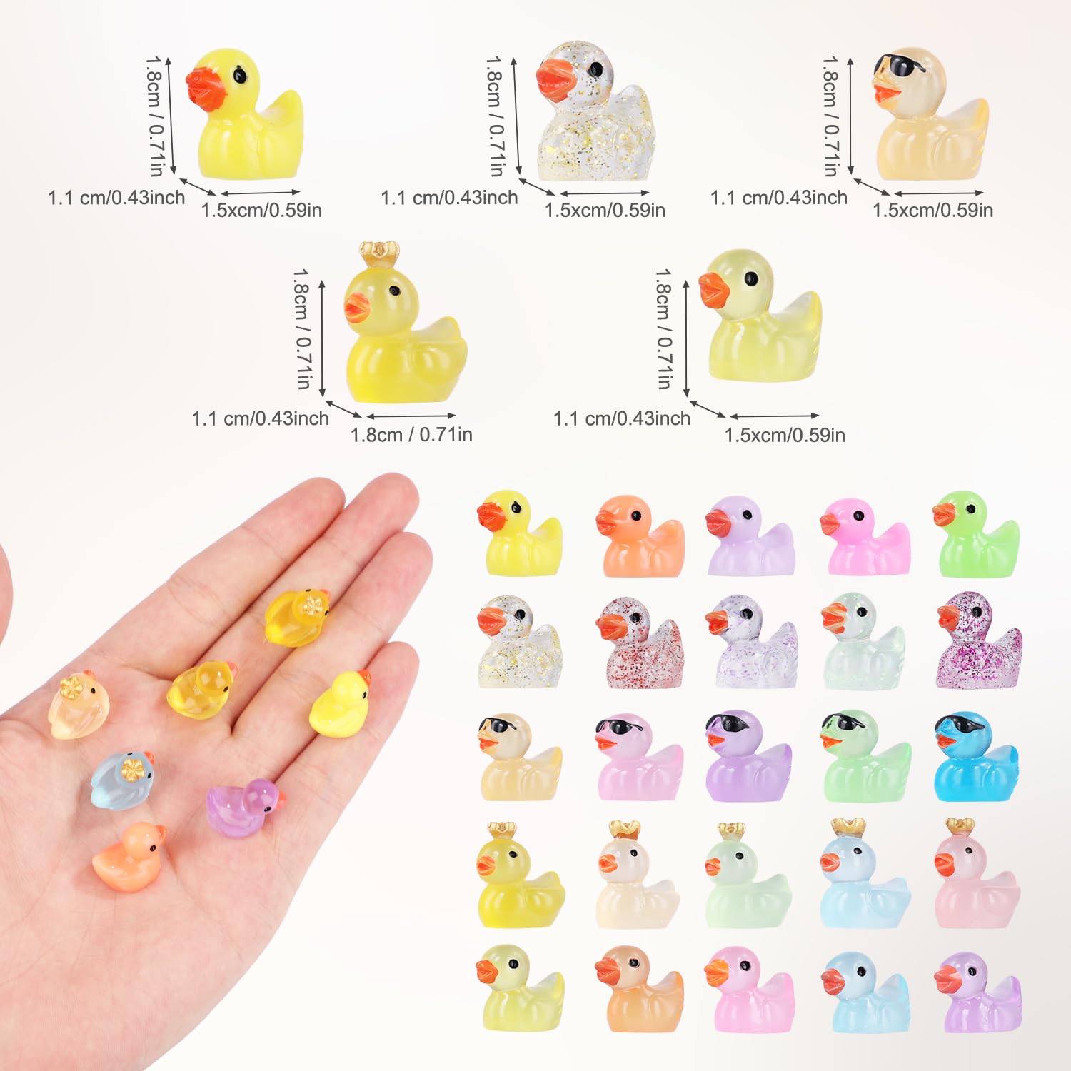 125pcs Mini Luminous Resin Ducks, 5 Styles Cute Colorful Miniature ...