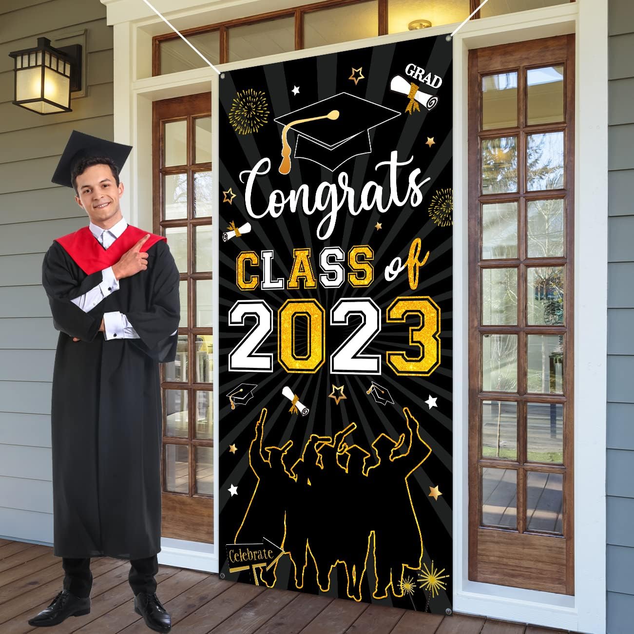 Amazon.com: Graduation Decorations Class of 2023 Door Cover Black ...