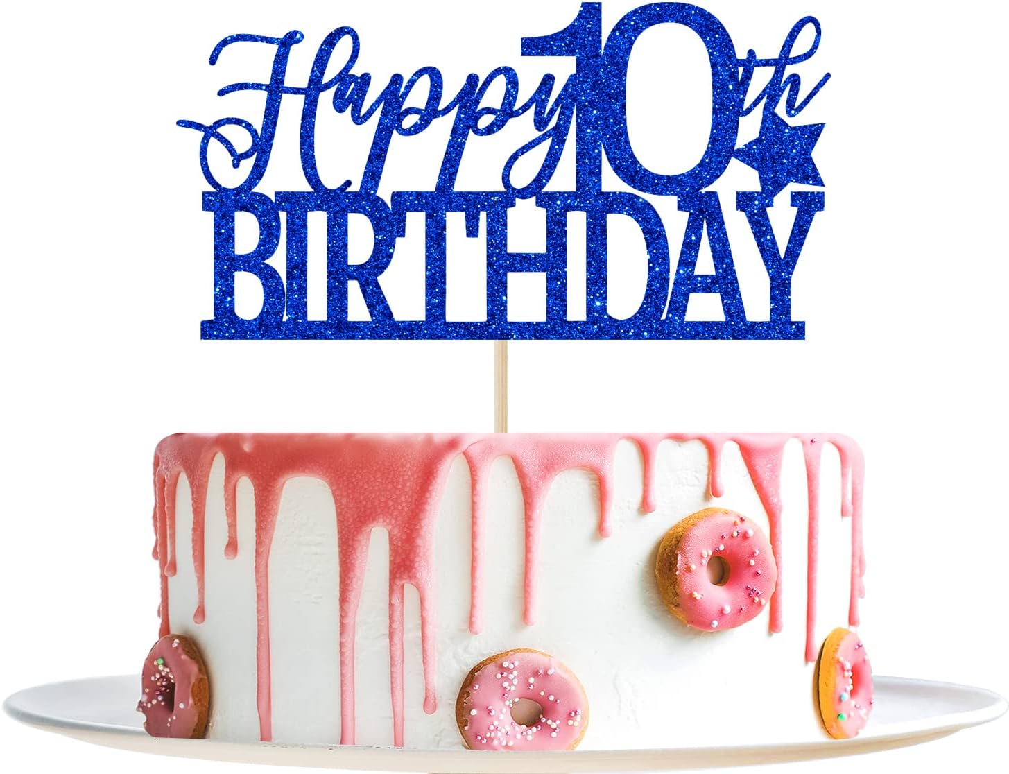 Amazon.com: Blue Glitter Happy 10th Birthday Cake Topper - 10th ...