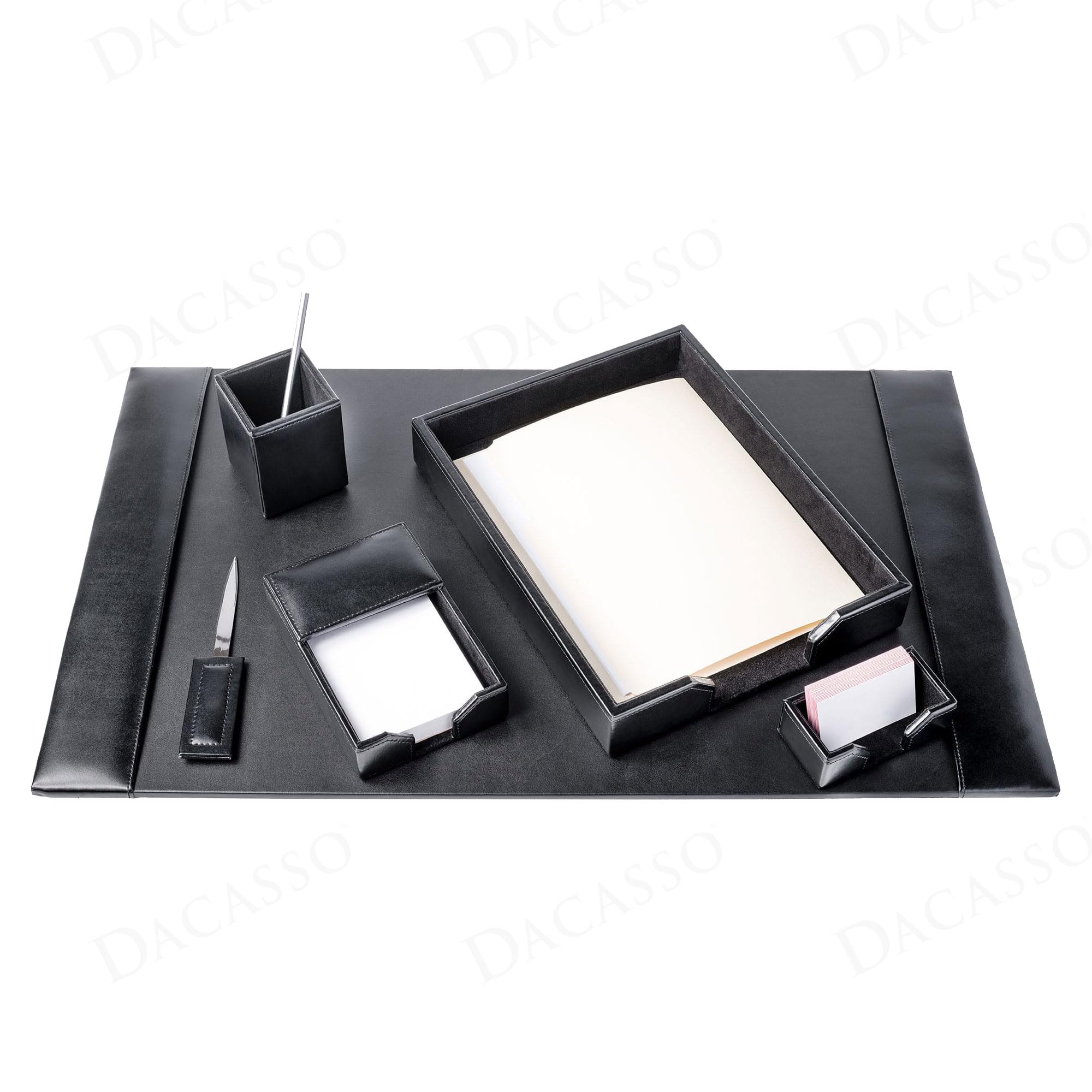 Amazon.com : Dacasso 6 Piece Black Bonded Leather Luxury Desk Accessory ...