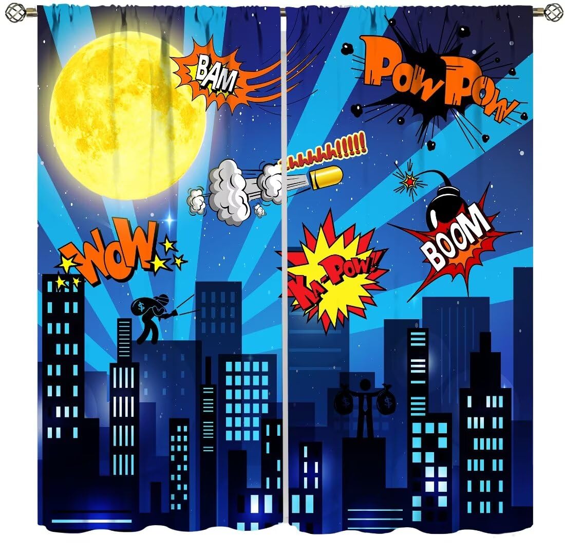 Amazon.com: Super City Hero Children Window Curtains,Comics Style Urban ...