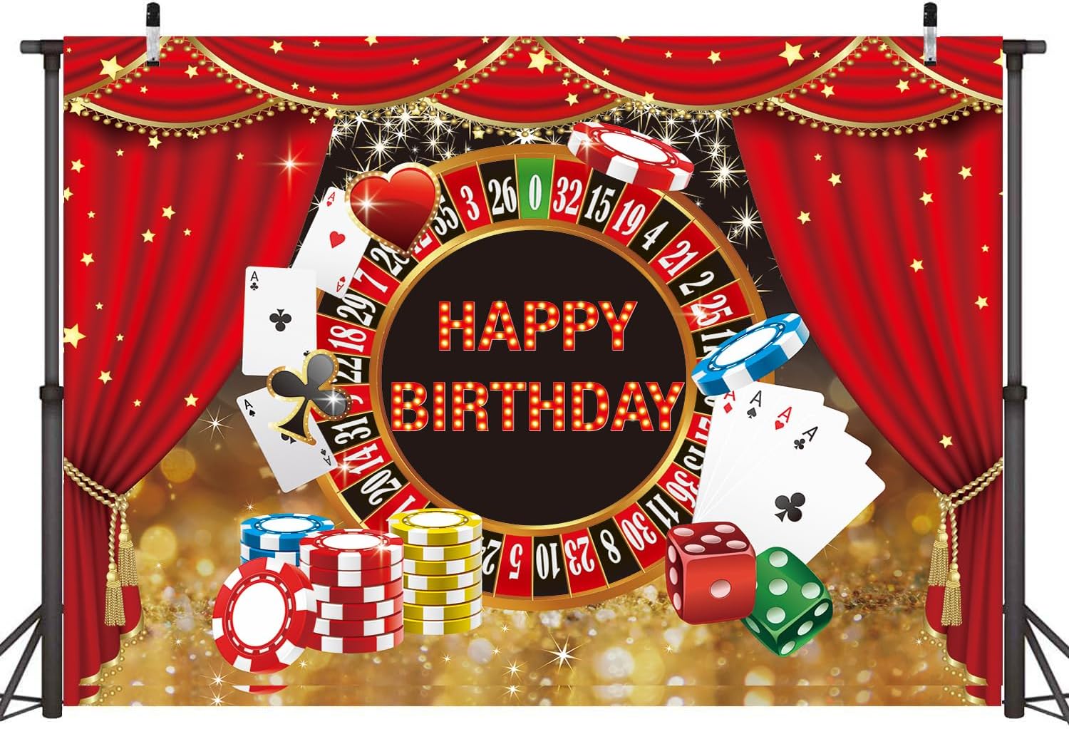 Amazon.com : LTDKAEN Casino Themed Backdrop Happy Birthday Photography ...