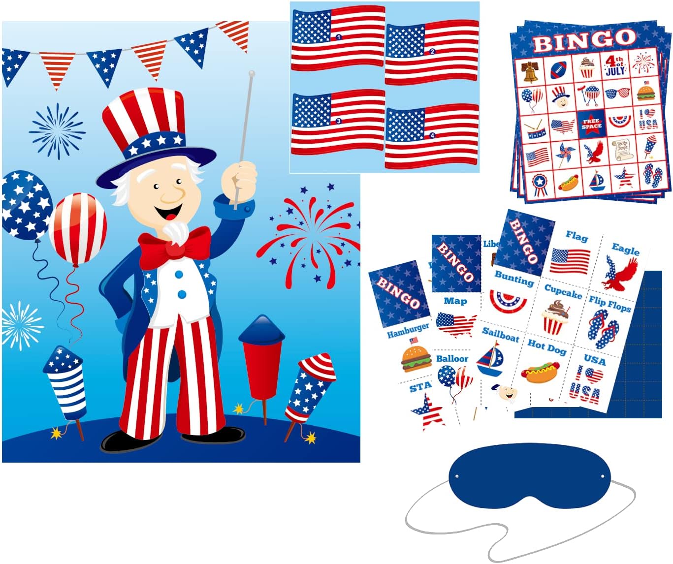 Amazon.com: Iconikal 32 Player Bingo and Pin-On Game Set (Patriotic ...