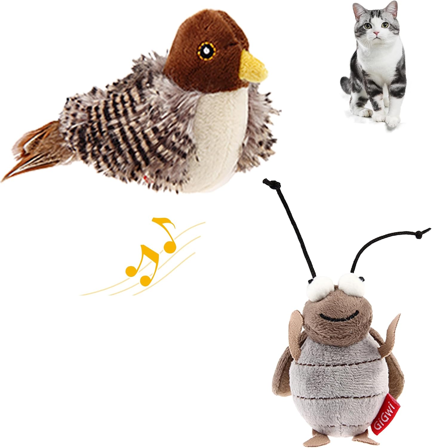 PETGEEK GiGwi Interactive Cat Feather Toy, Melody Chaser Chirpy Bird ...