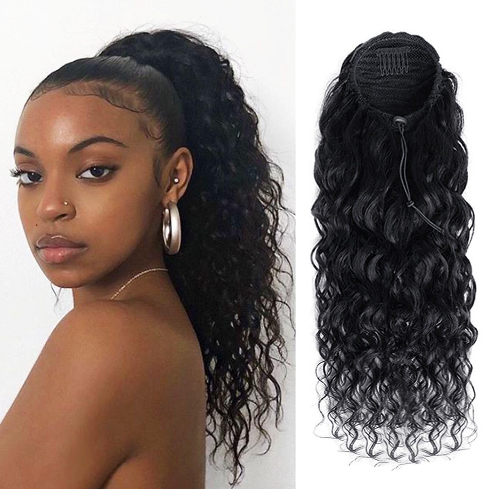 Amazon.com : Ainimiu Water Wave Ponytail Extension Drawstring Human ...