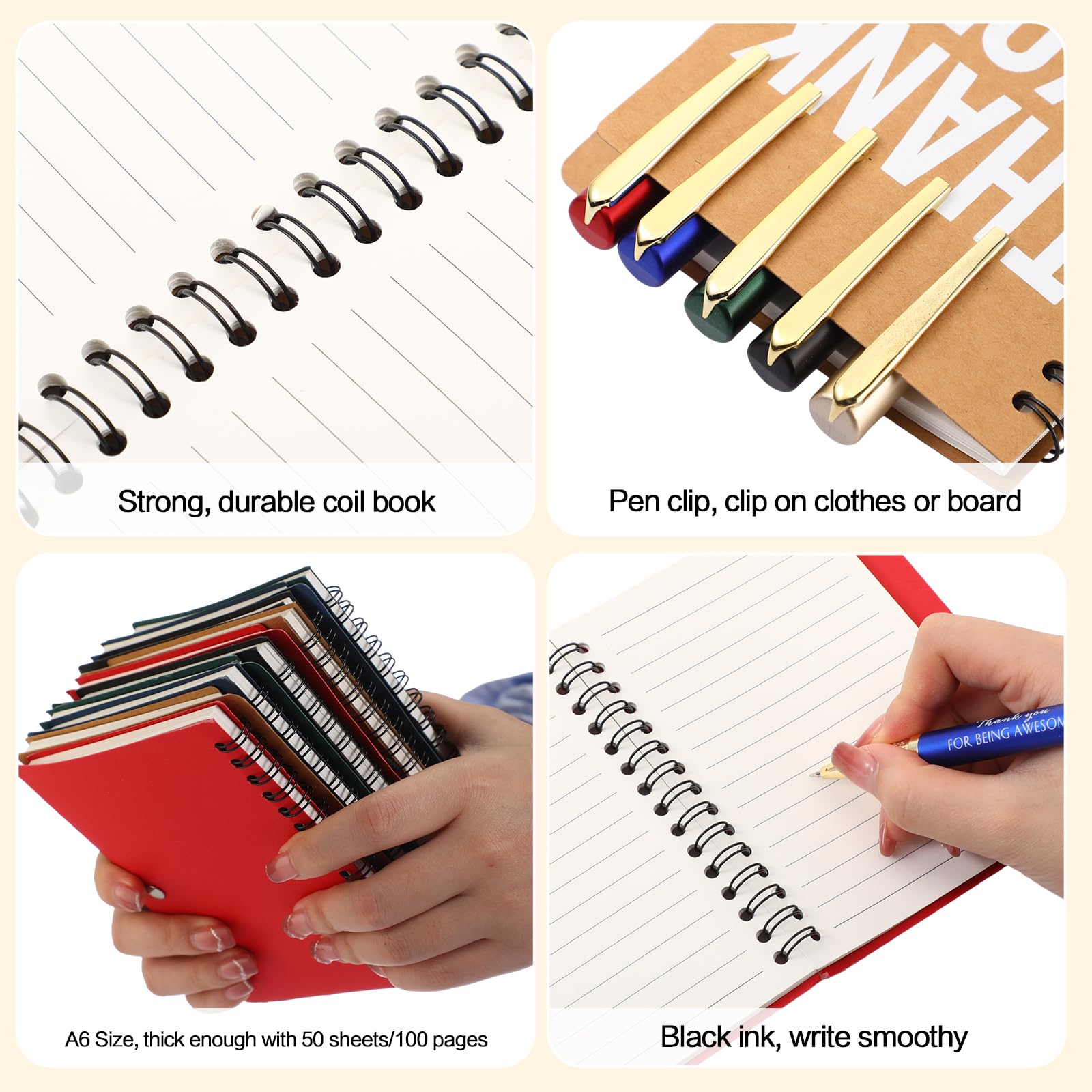 Honoson 50 Sets Spiral Notebook Sets Thank You Gift Bulk 4 x 6 Inch ...