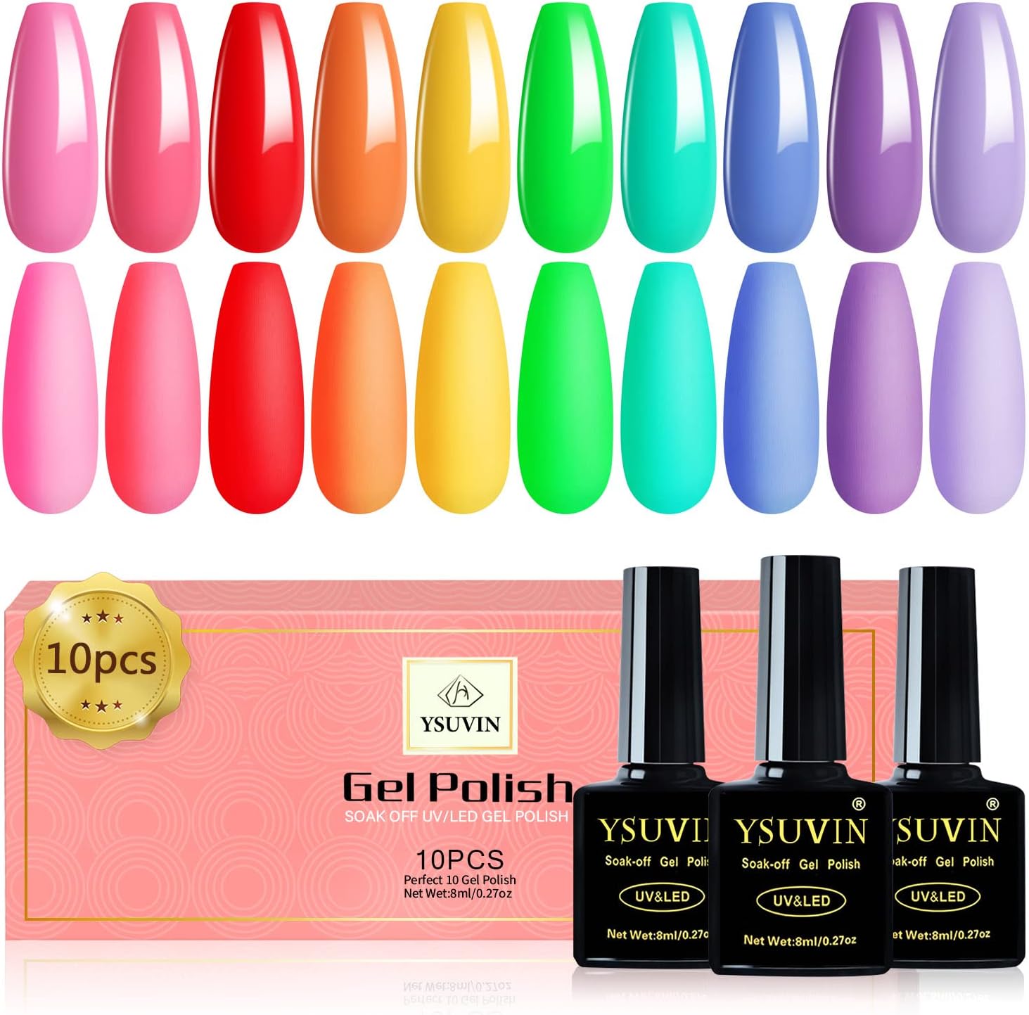 YSUVIN Vernis Semi Permanent Néon, 10 Couleurs Rose Rouge Orange Jaune ...