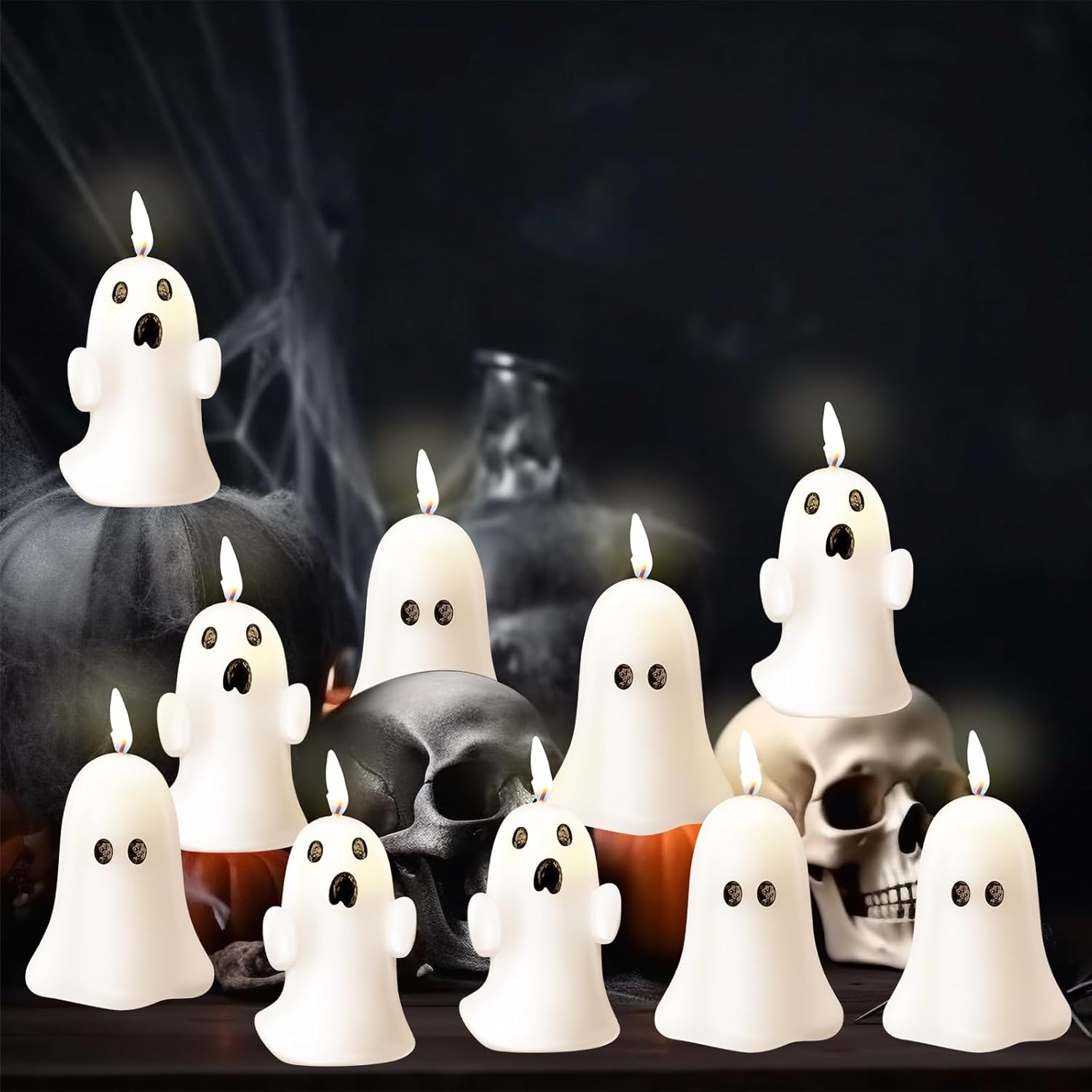 Amazon.com: MTLEE 12 Pcs Large Halloween Ghost Candles 3 Inch Candles ...