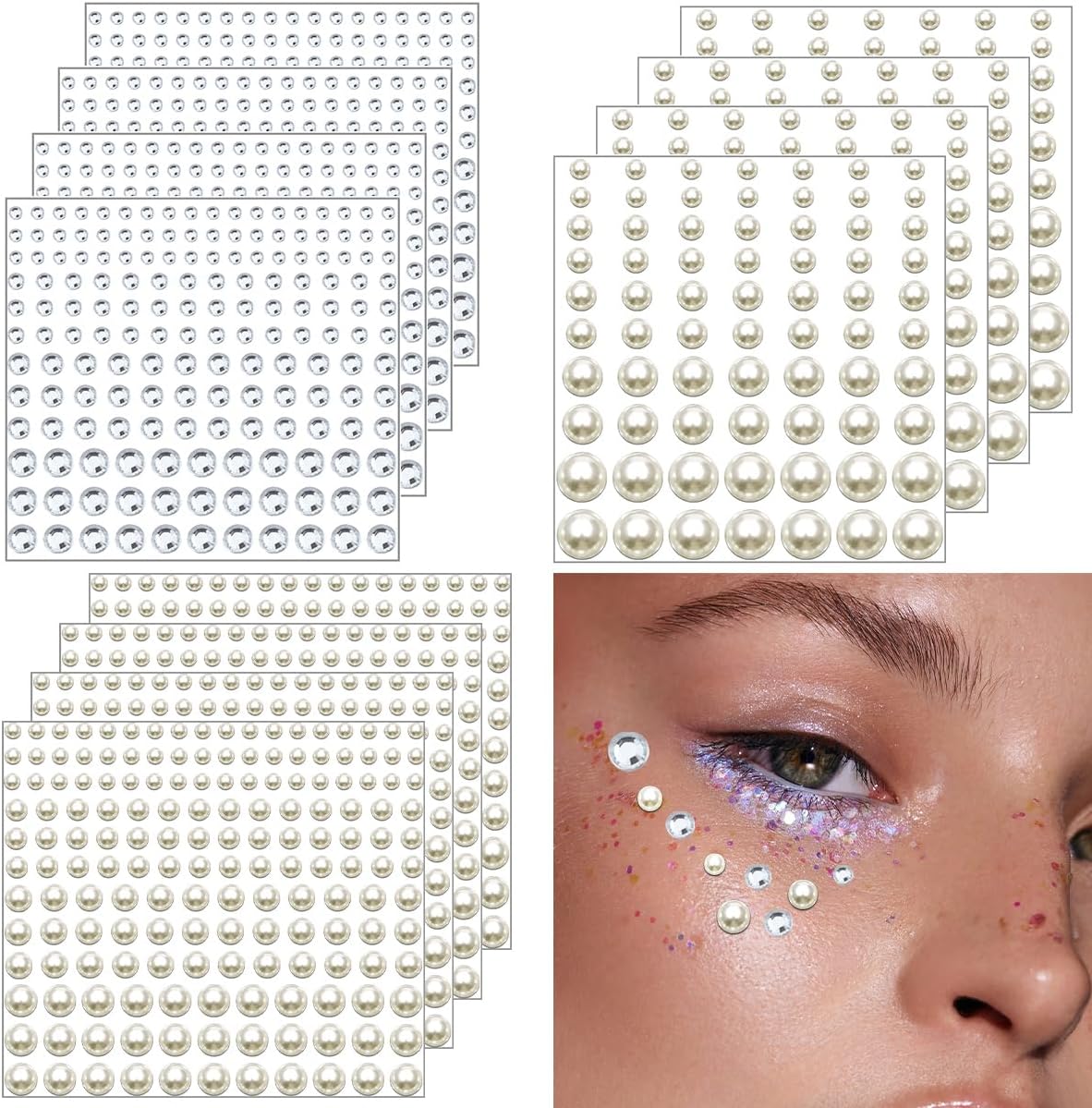 Amazon.com: 1600 Pieces Self Adhesive Face Pearls and Jewels Bling Eye ...