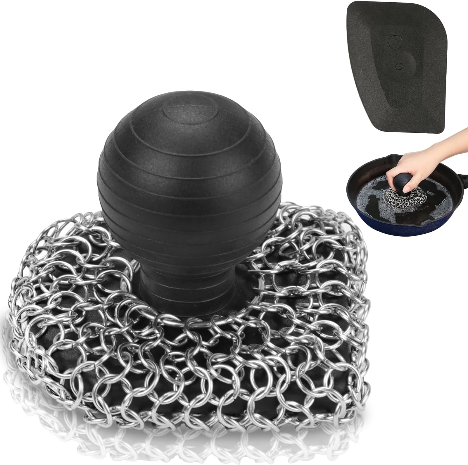 Amazon.com: Onewly Cast Iron Scrubber and Scraper, Chain Mail Scrubber ...