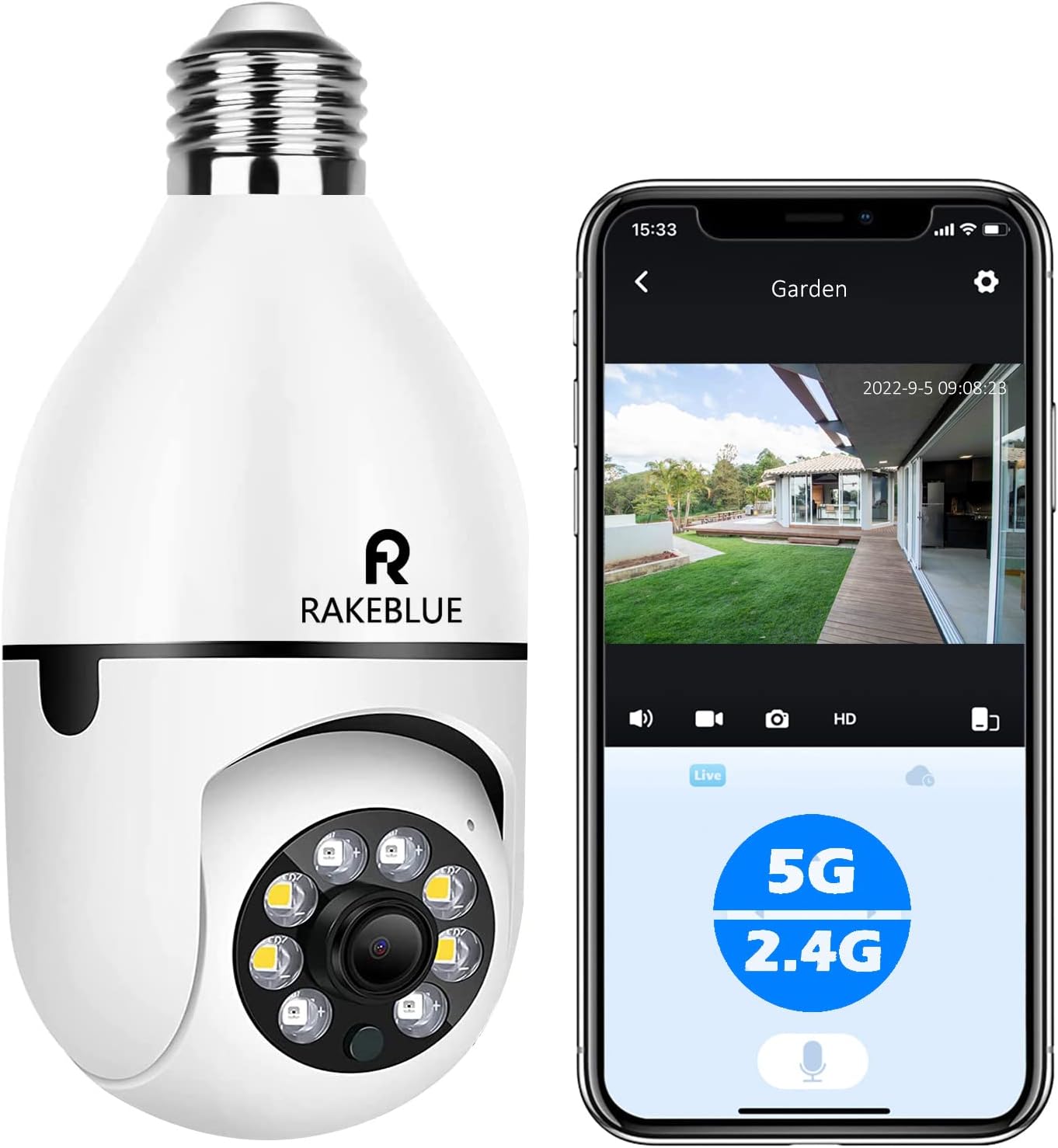 RAKEBLUE Light Bulb Camera 1080P, Free Cloud Storage Wireless Security ...